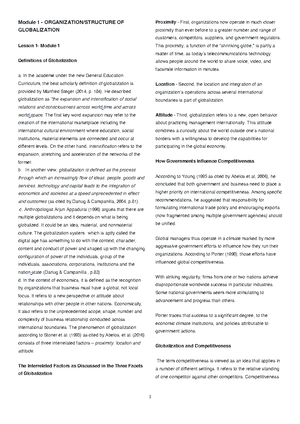Gectcw-18 Module - Lecture - Module 1 - ORGANIZATION/STRUCTURE OF GLOBALIZATION Lesson 1- Module ...
