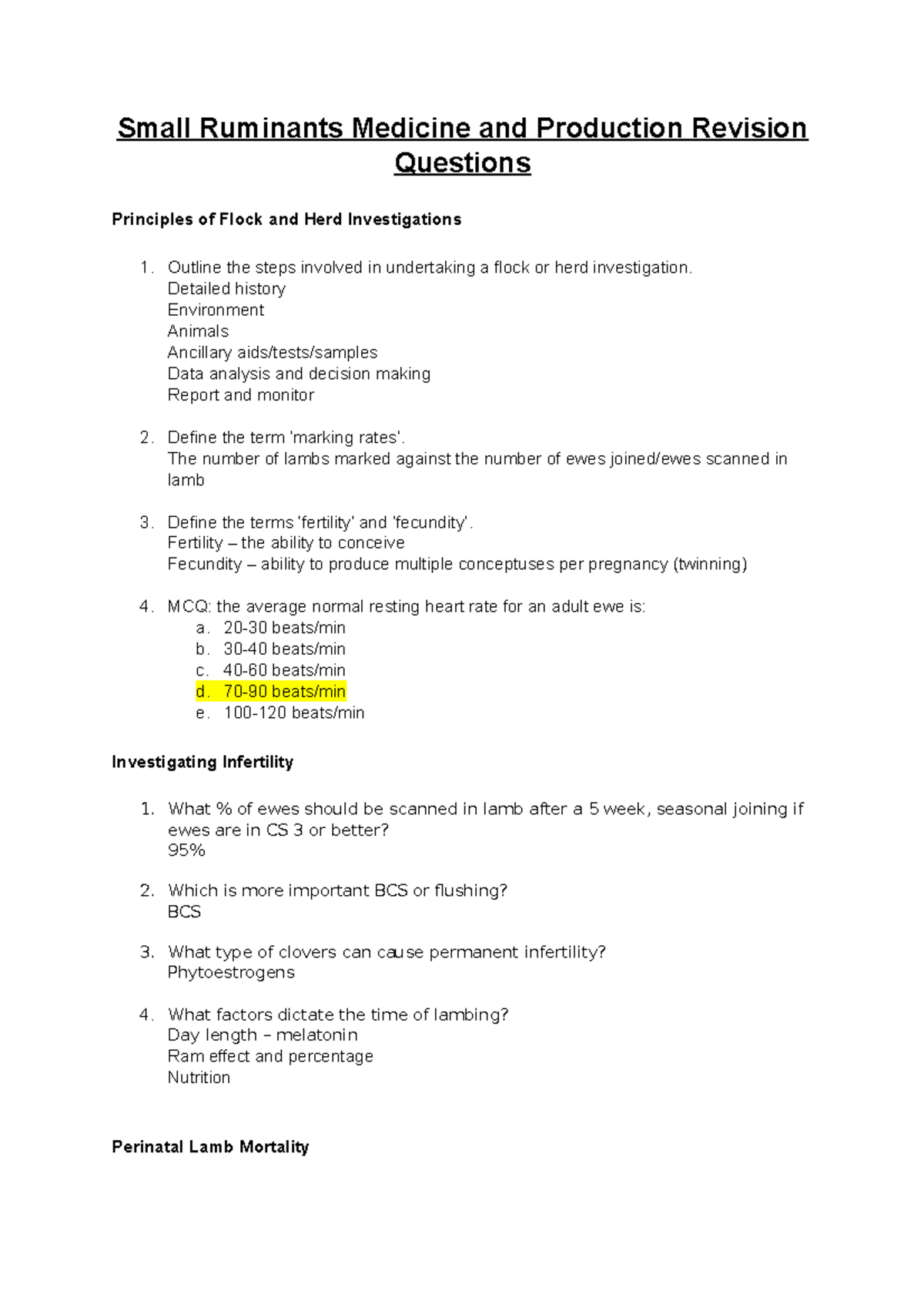 Small Ruminants Medicine and Production Revision Questions - Small ...