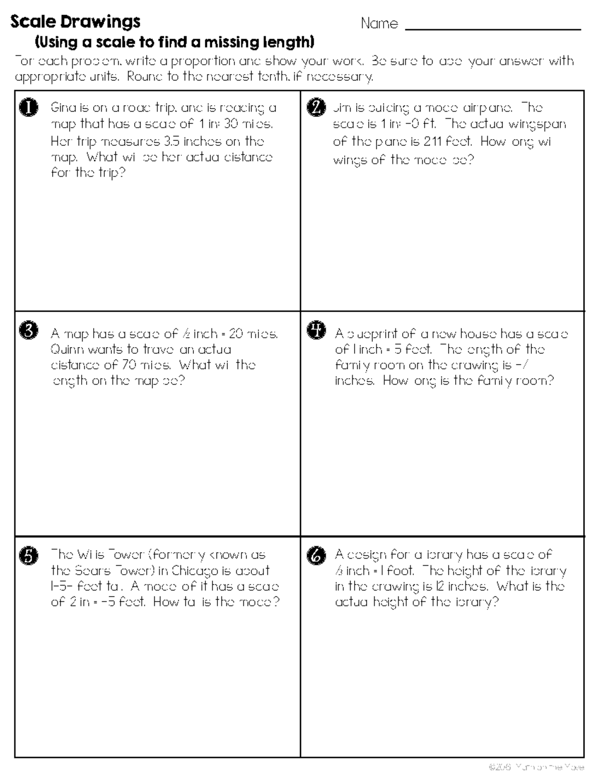 Scale Drawing Practice - For each problem, write a proportion and show ...
