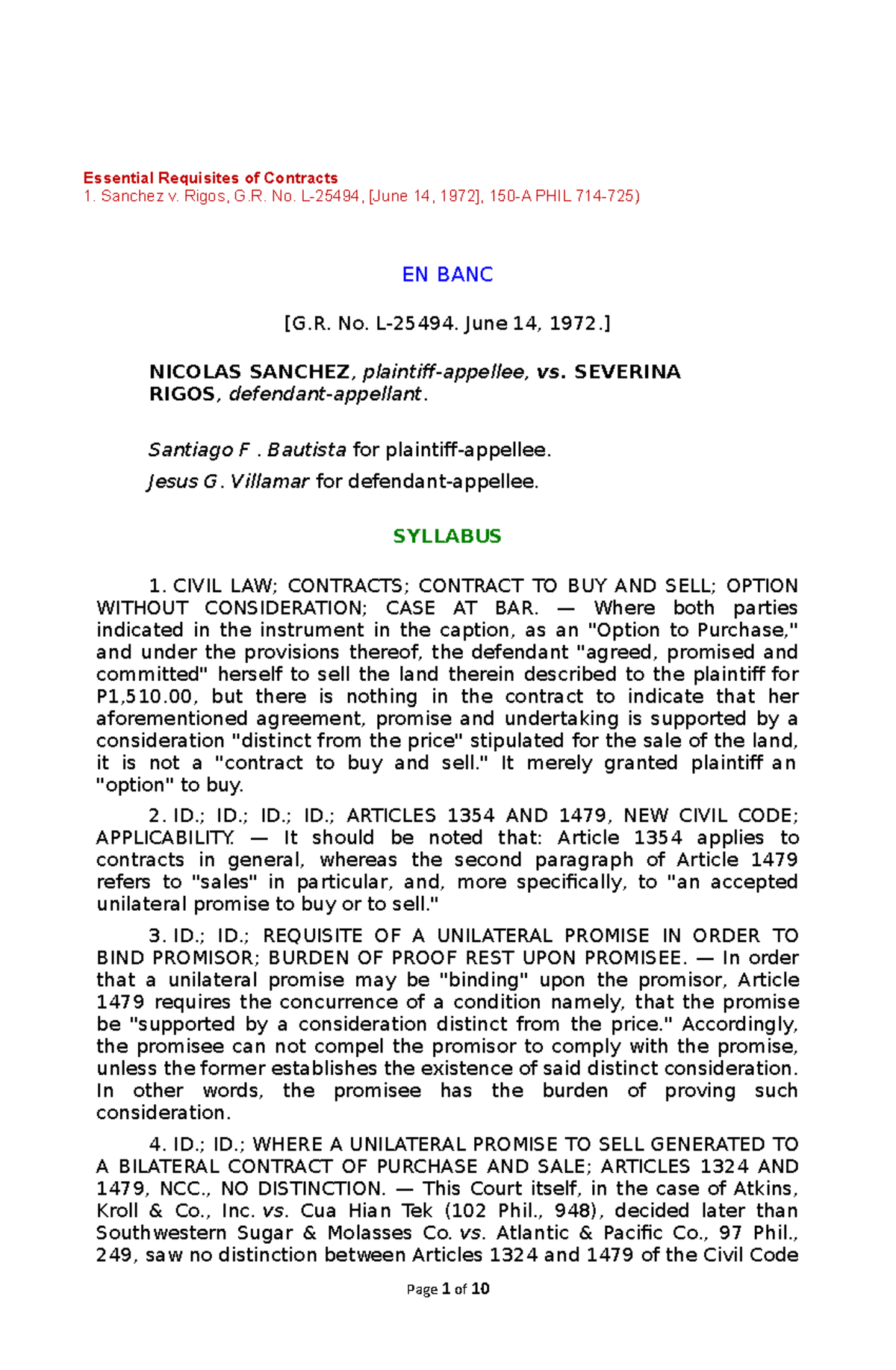 1. Sanchez v. Rigos, G.R. No. L-25494, [June 14, 1972] - Sanchez v ...