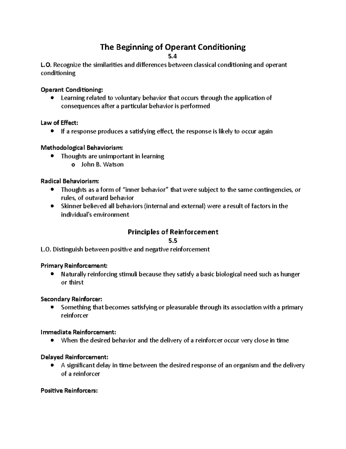 Psy 121- Chapter 5- The Beginning of Operant Conditioning - The Beginning of Operant ...