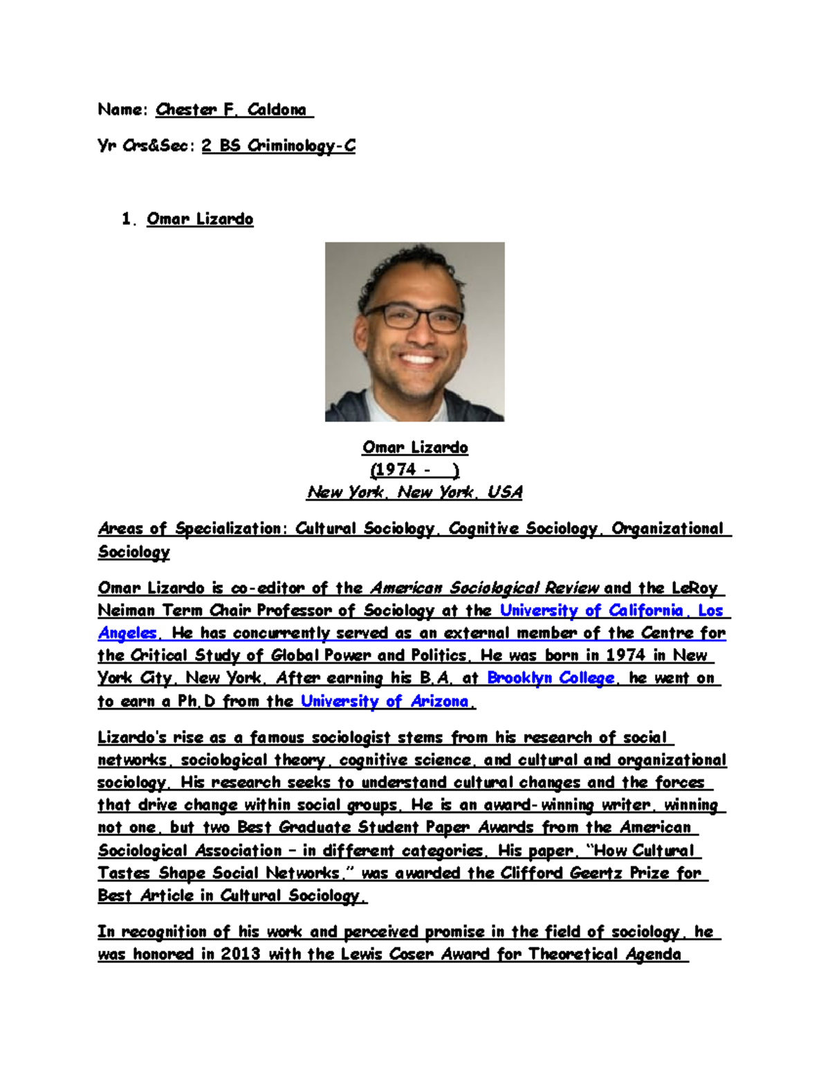 Caldona, Chester (Sociologists) - Name: Chester F. Caldona Yr Crs&Sec ...