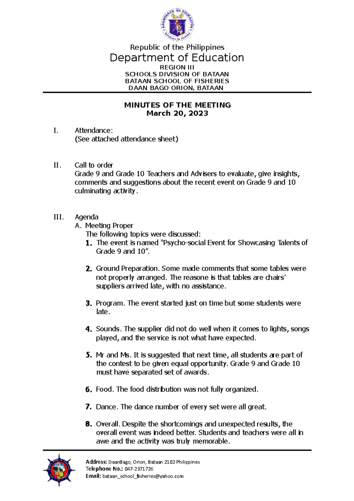 Minutes - Republic of the Philippines Department of Education REGION ...