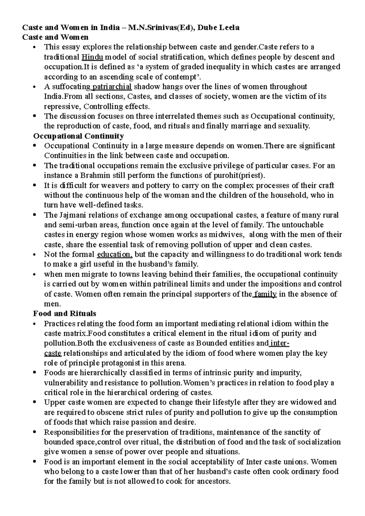 Caste and Women- Leela Dube (sociology of gender) - Caste and Women in ...