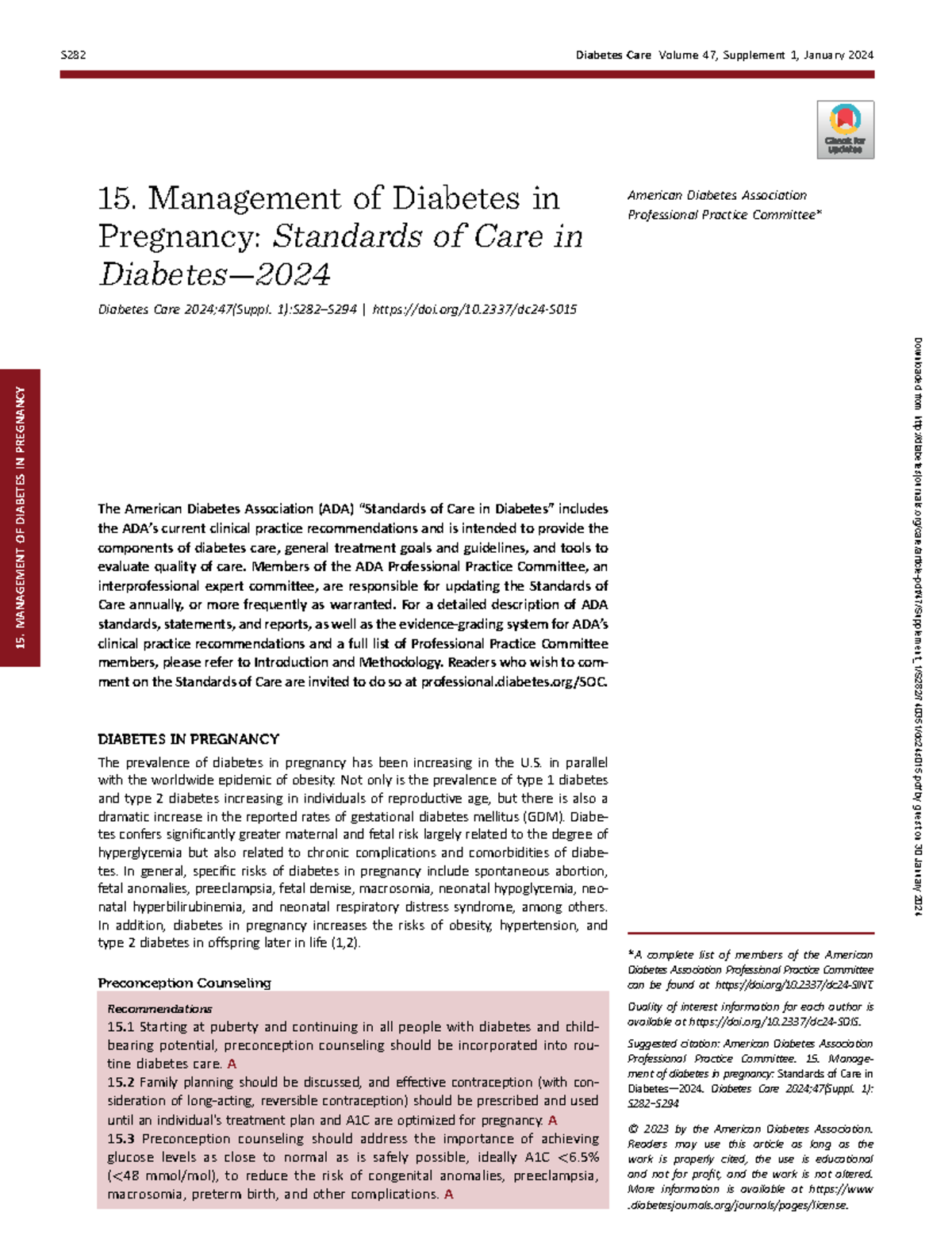 ADA 2024 - ADA - 15. Management of Diabetes in Pregnancy: Standards of ...
