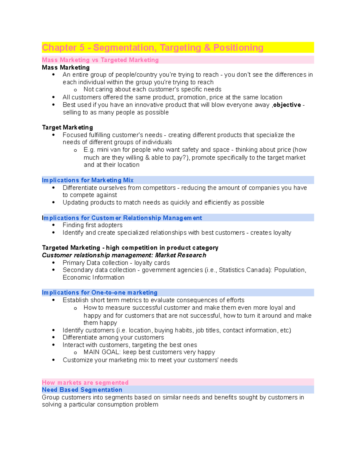 Midterm 2 MKT-2 - notes - Chapter 5 - Segmentation, Targeting ...