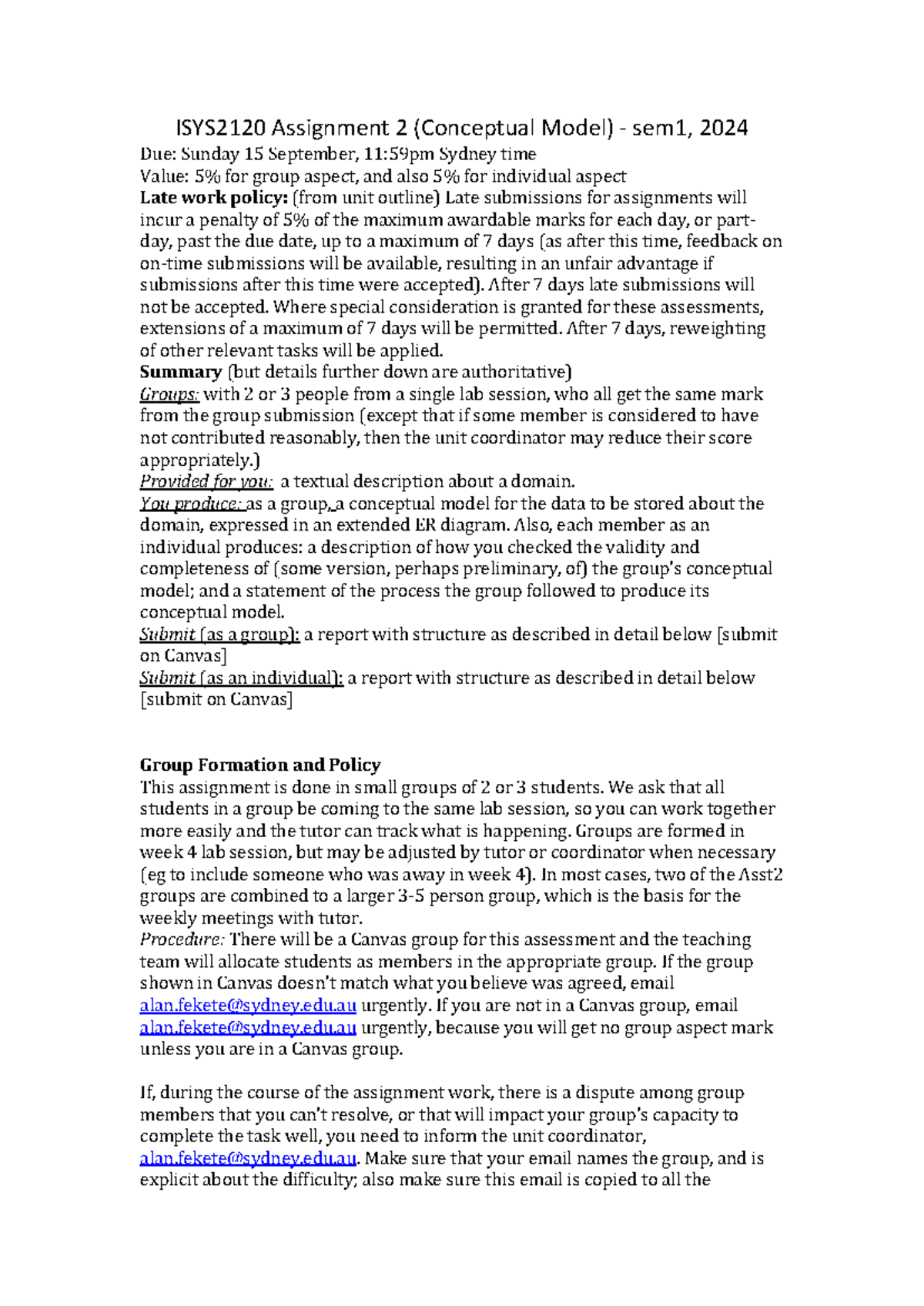 ISYS2120 Assignment 2 2024-v1 - ISYS2120 Assignment 2 (Conceptual Model ...