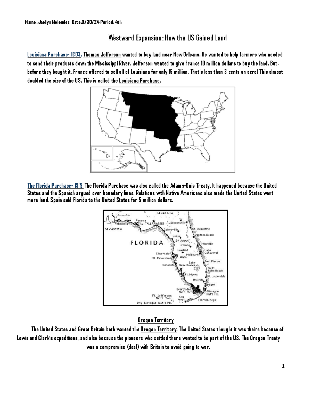 Westward Expansion How the US gained land-1 - 1 Name: Jaelyn Melendez ...