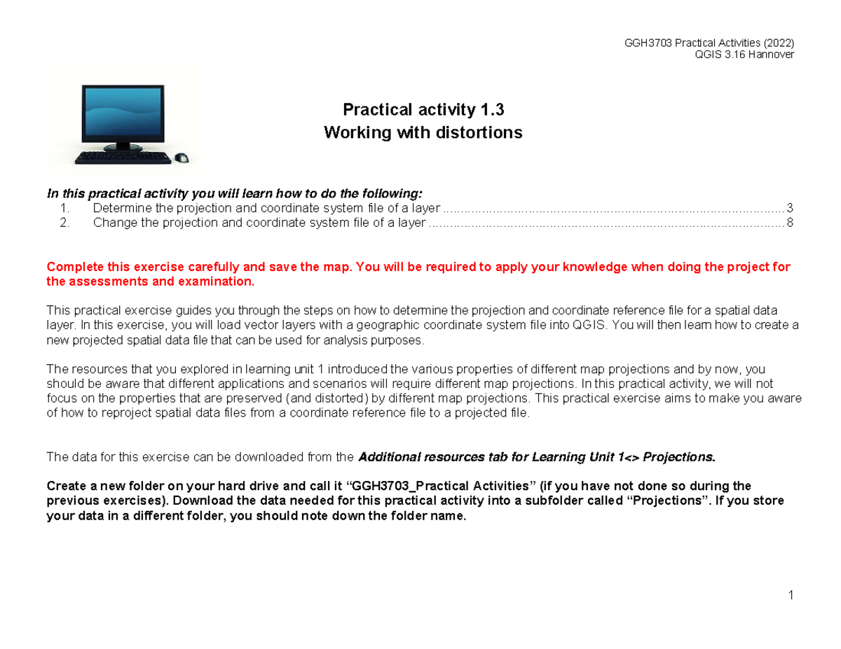 Prac 1.3 Working with Distortion - GGH3703 Practical Activities (2022) QGIS 3 Hannover Practical ...