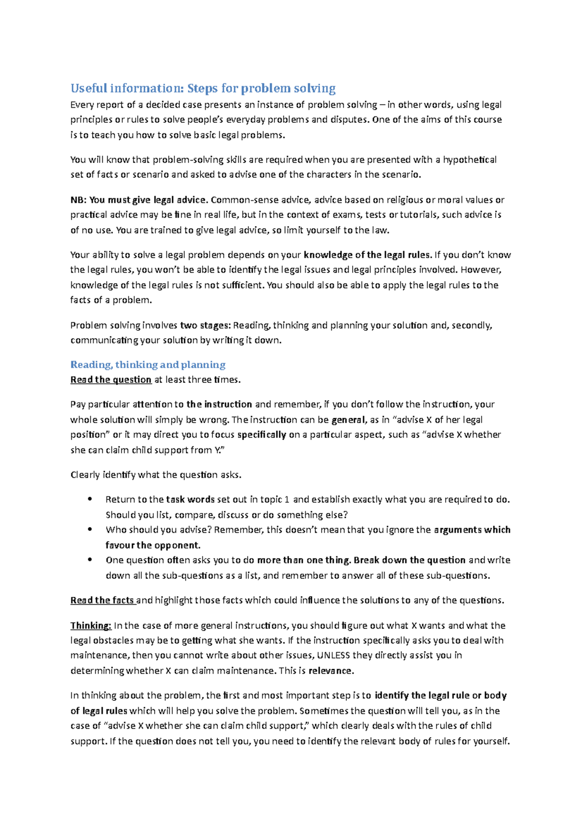 Useful information problem solving - Useful information: Steps for ...