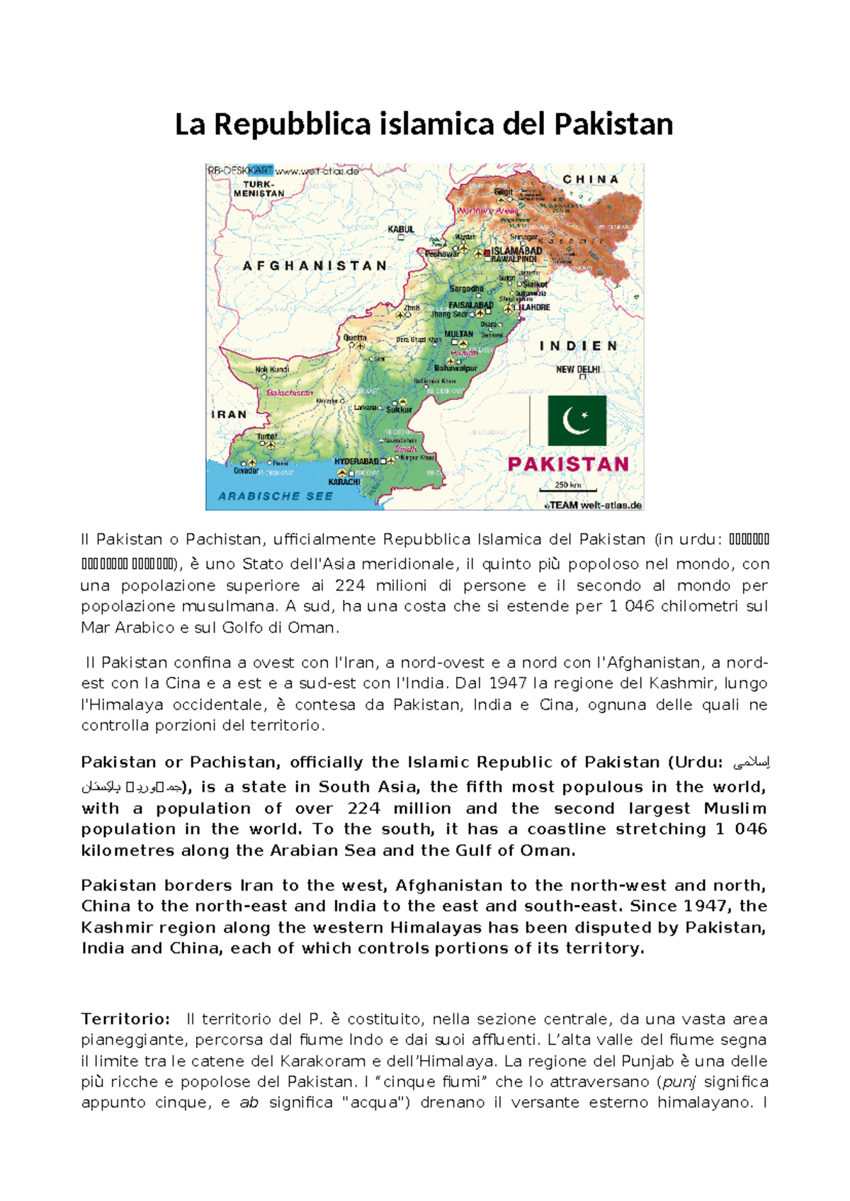 Pakistan sintesi - La Repubblica islamica del Pakistan Il Pakistan o ...