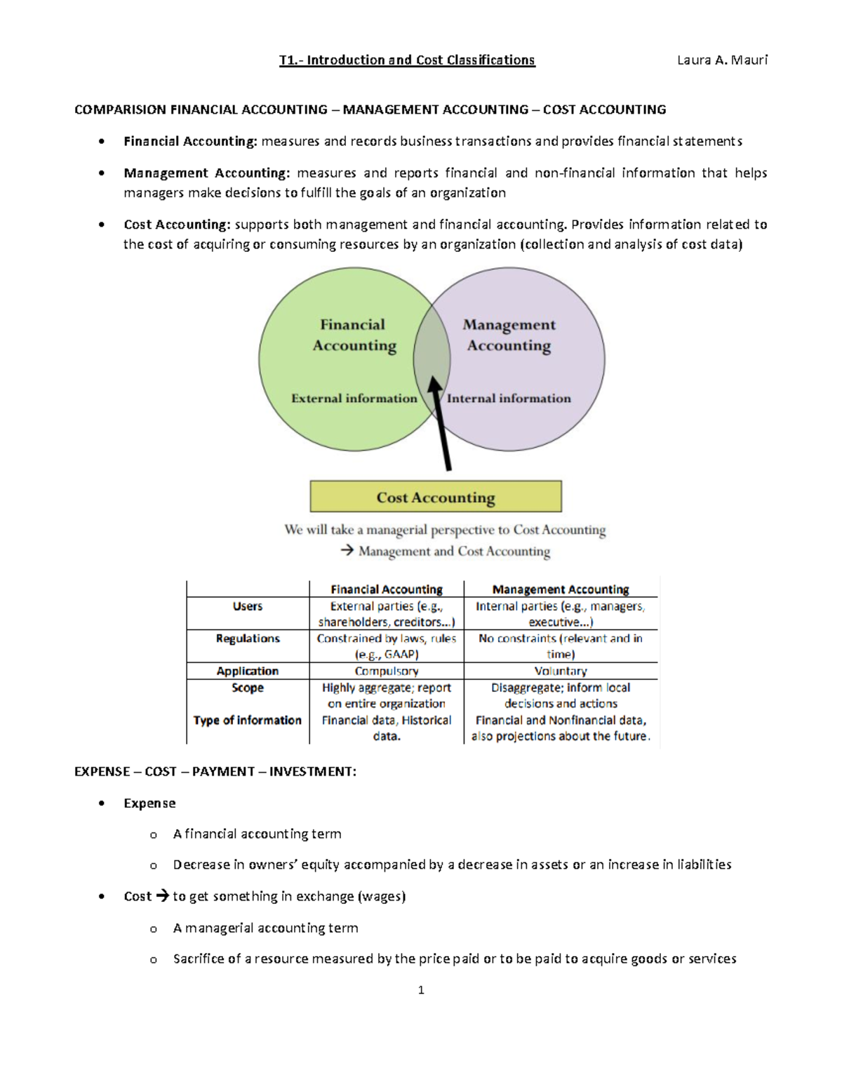 T1.- Introduction and cost classification - COMPARISION FINANCIAL ACCOUNTING – MANAGEMENT ...