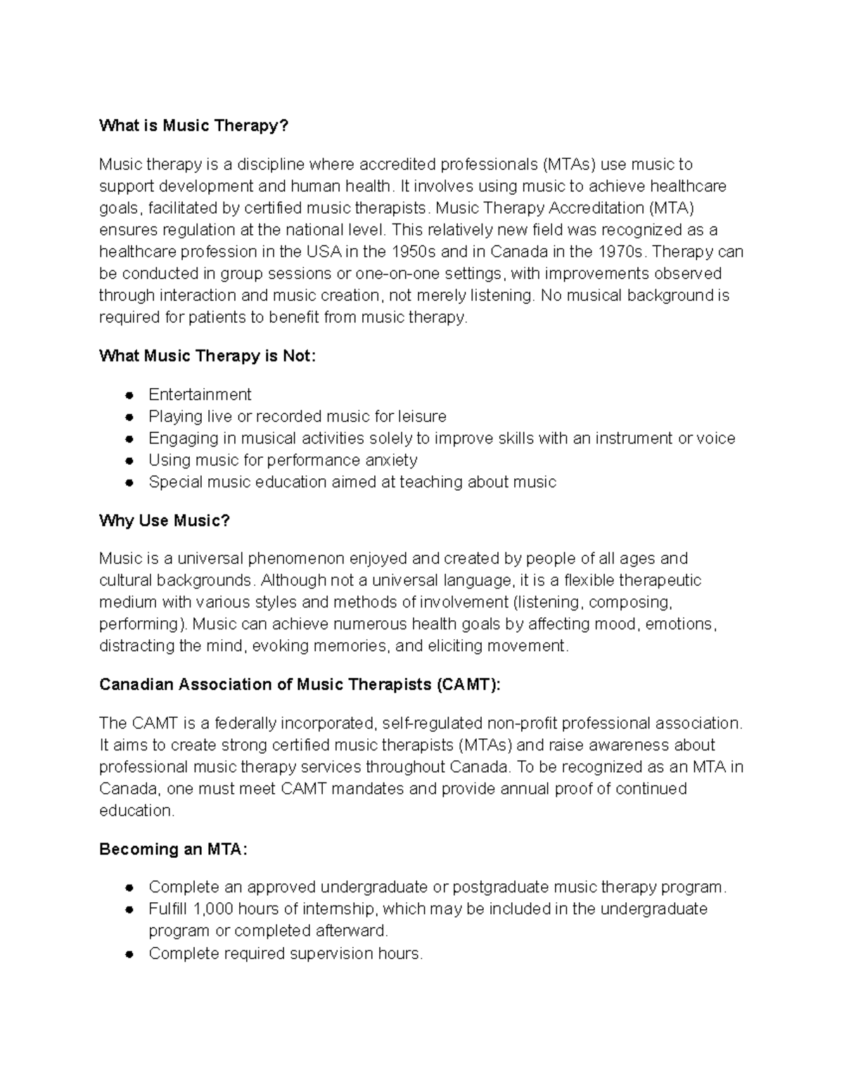 Music Therapy Overview - Music 2MT3 Notes - What is Music Therapy ...