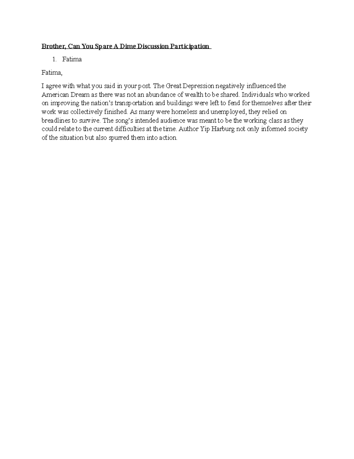 Brother, Can You Spare A Dime Discussion Participation - Brother, Can ...