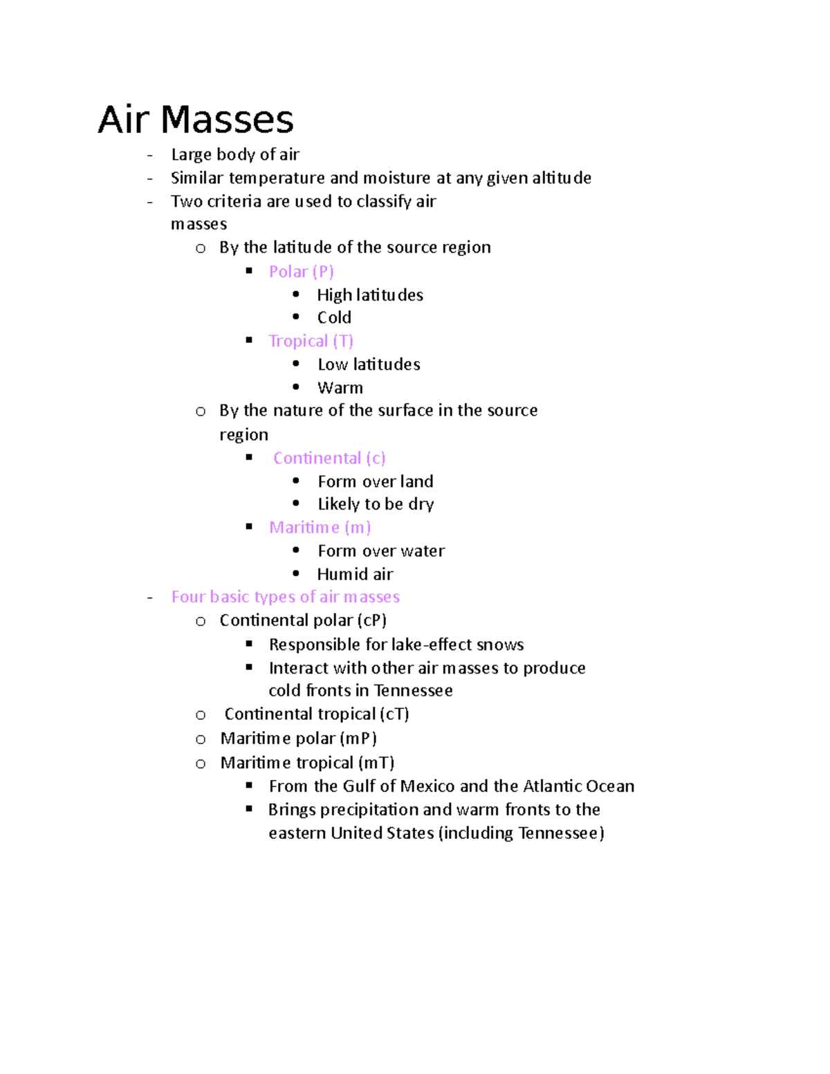 Air Masses - Melissa Lobegeier - Air Masses Large body of air Similar ...