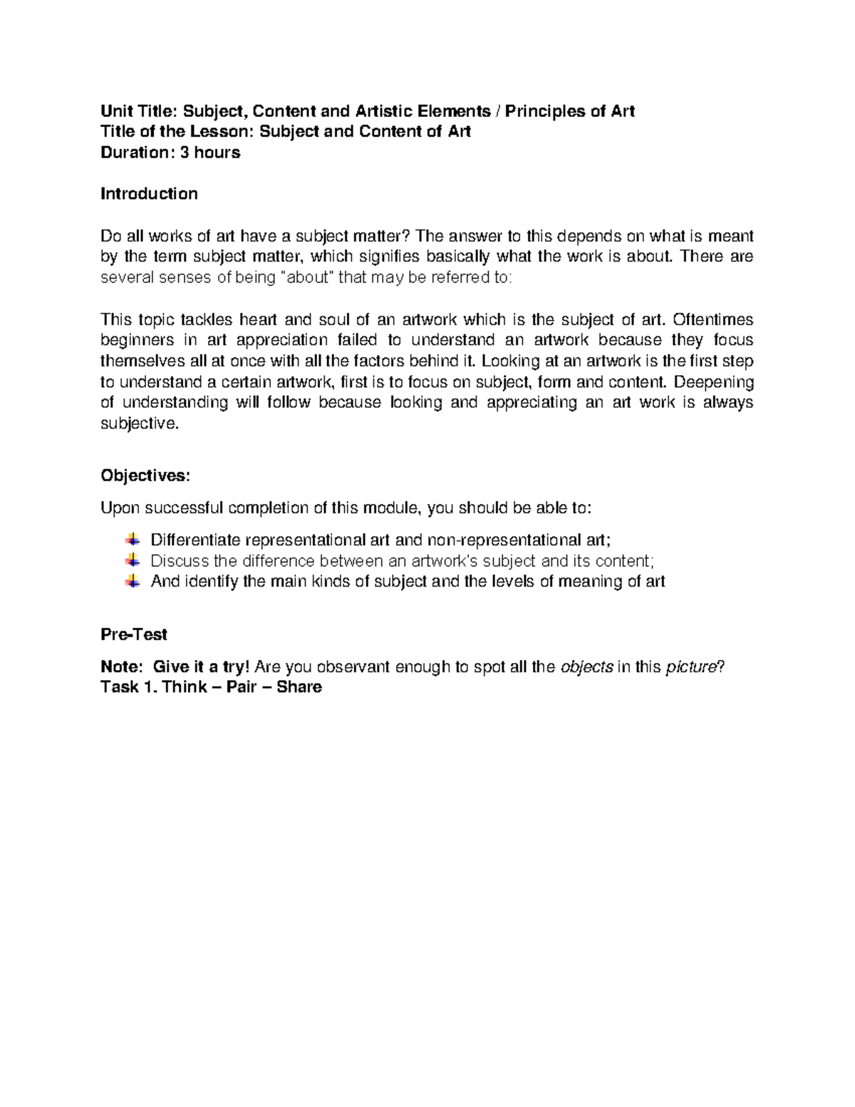 Subject-content-ii - Module 5 - Unit Title: Subject, Content and ...
