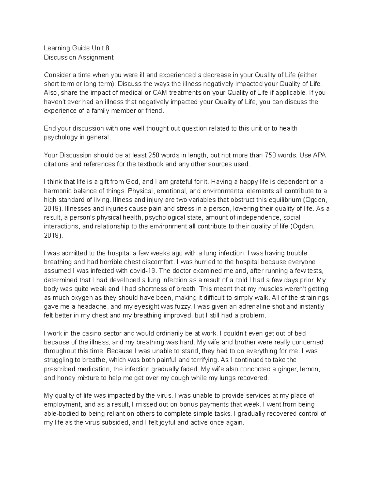 Discussion Forum Unit 8 - Learning Guide Unit 8 Discussion Assignment ...