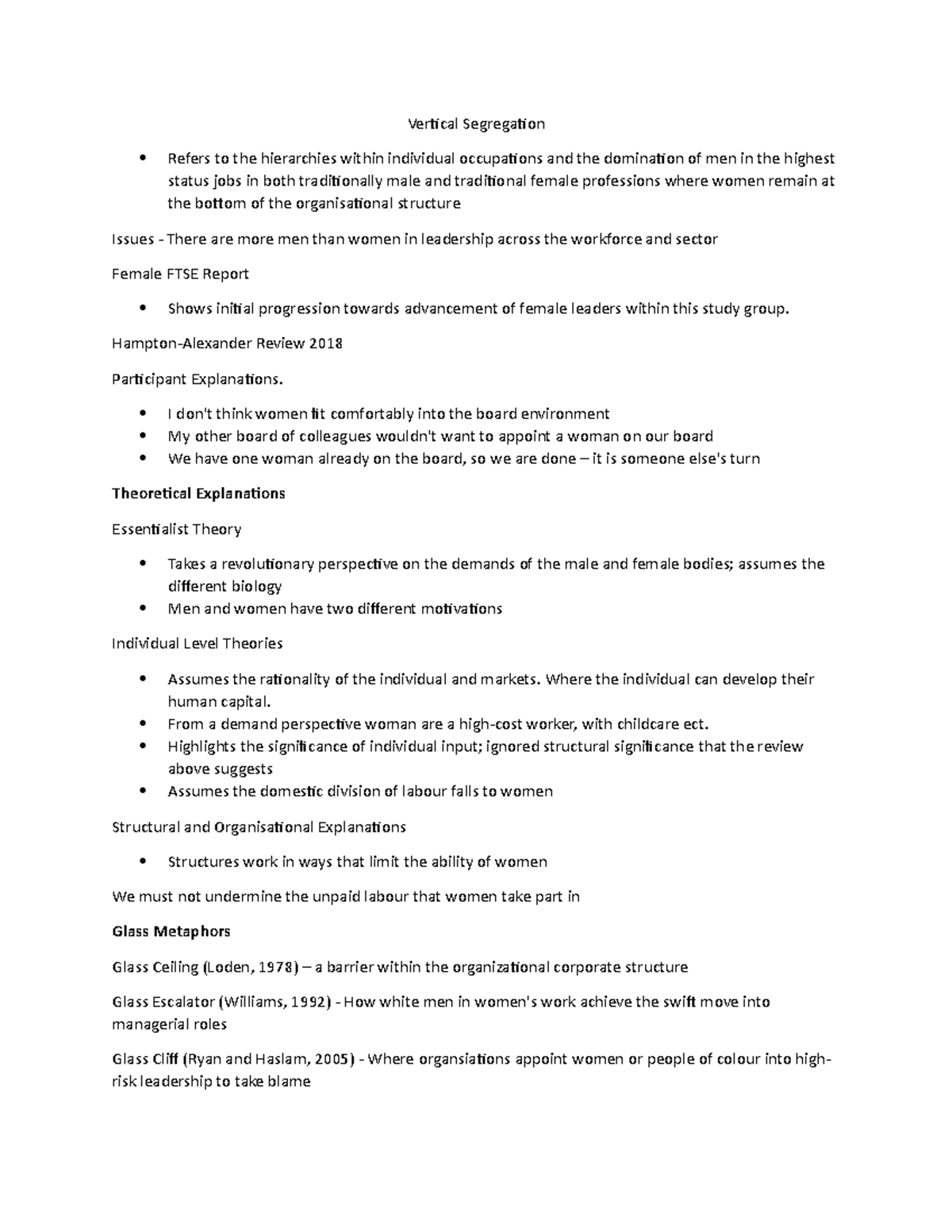 Lecture 3 - Gender - Vertical Segregation Refers to the hierarchies ...