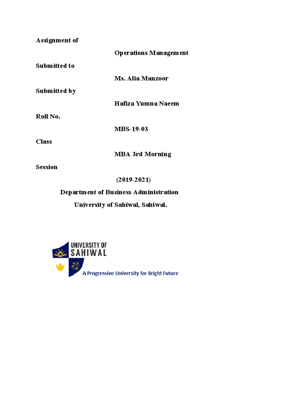 Operations management assignments - Studocu