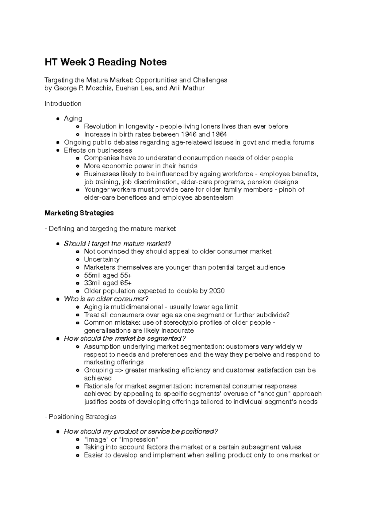HT Week 3 Reading Notes - Targeting the Mature Market: Opportunities ...