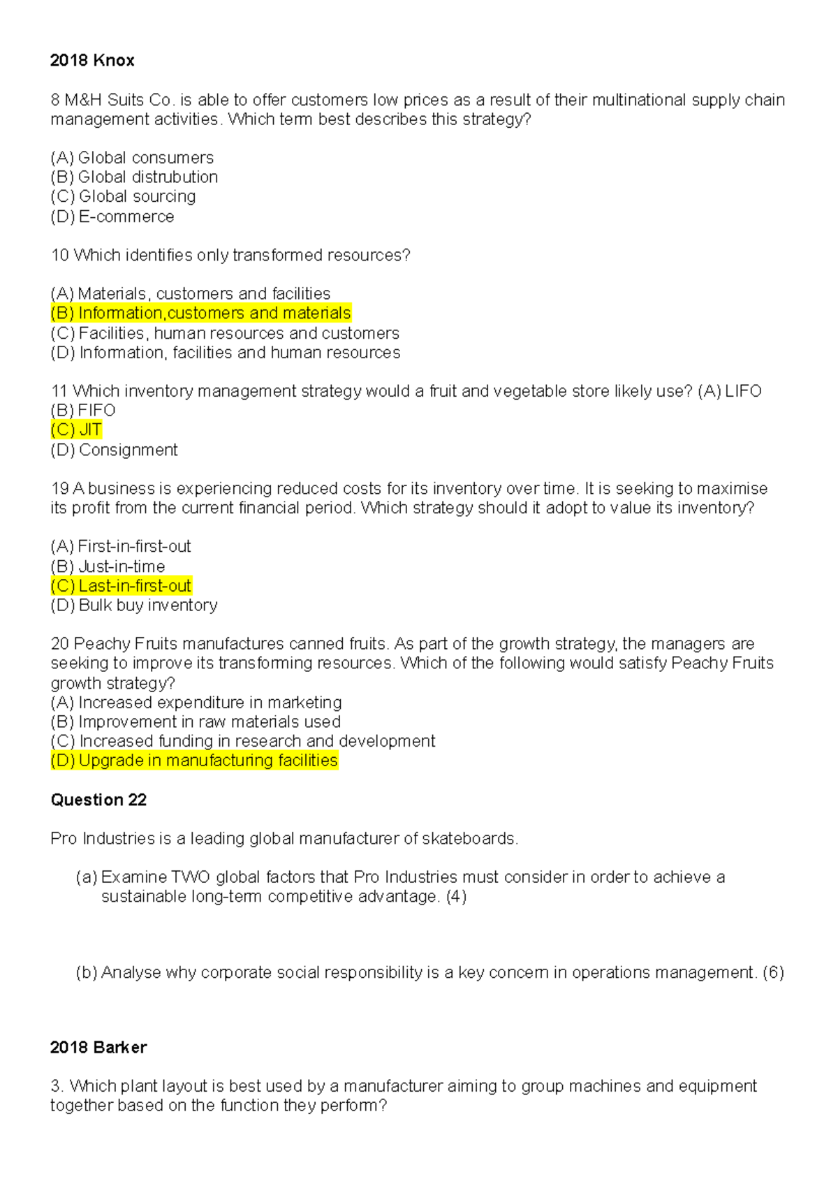 Operations trials paper - 2018 Knox 8 M&H Suits Co. is able to offer ...