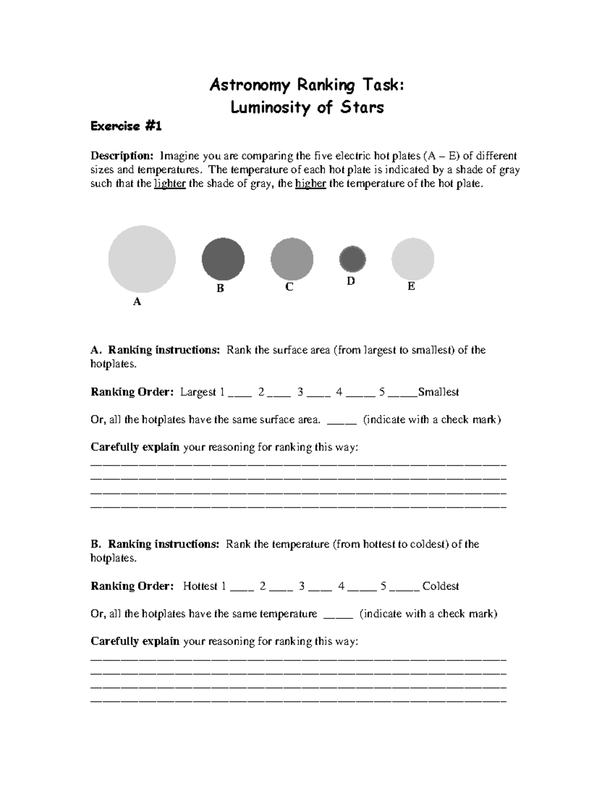 Luminosity Ranking Task I - Astronomy Ranking Task: Luminosity of Stars ...