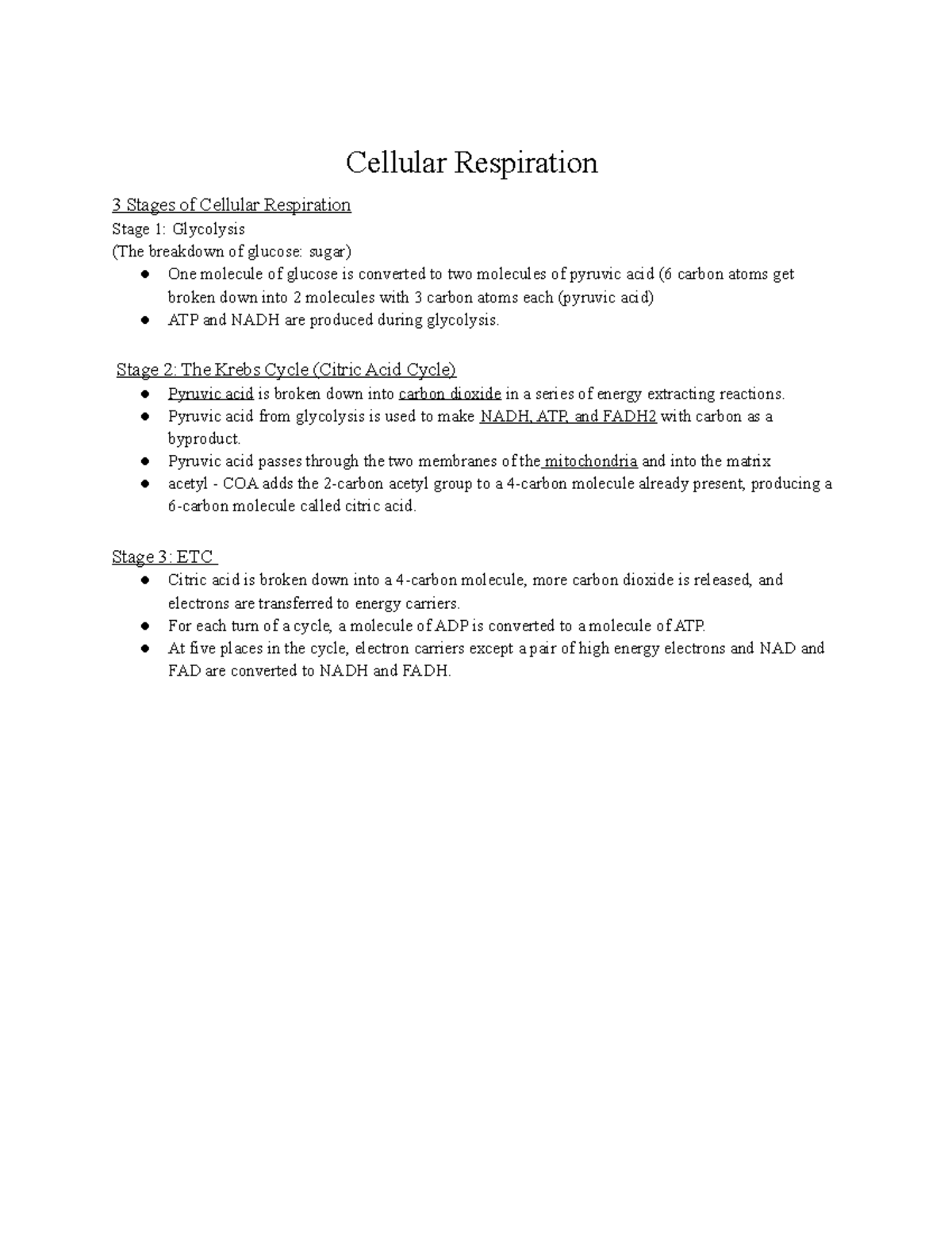 Cellular Respiration Notes - Cellular Respiration 3 Stages of Cellular ...
