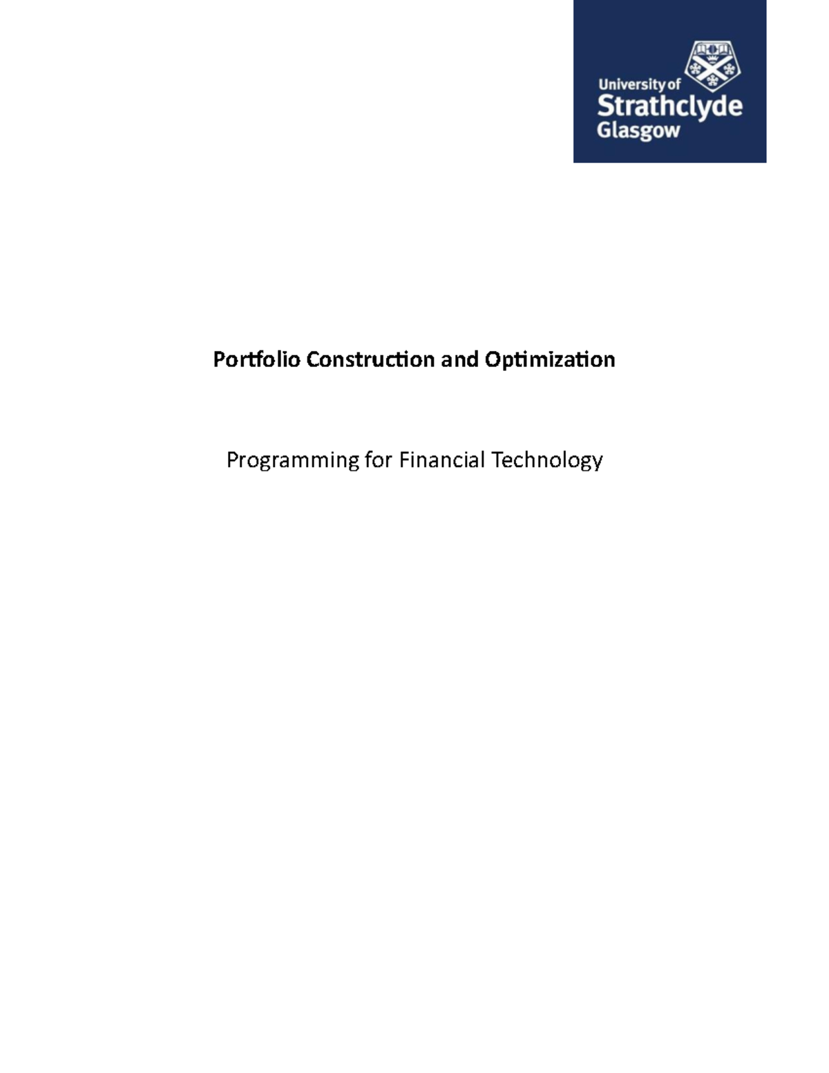 Programming for Financial Technology report - Portfolio Construction ...
