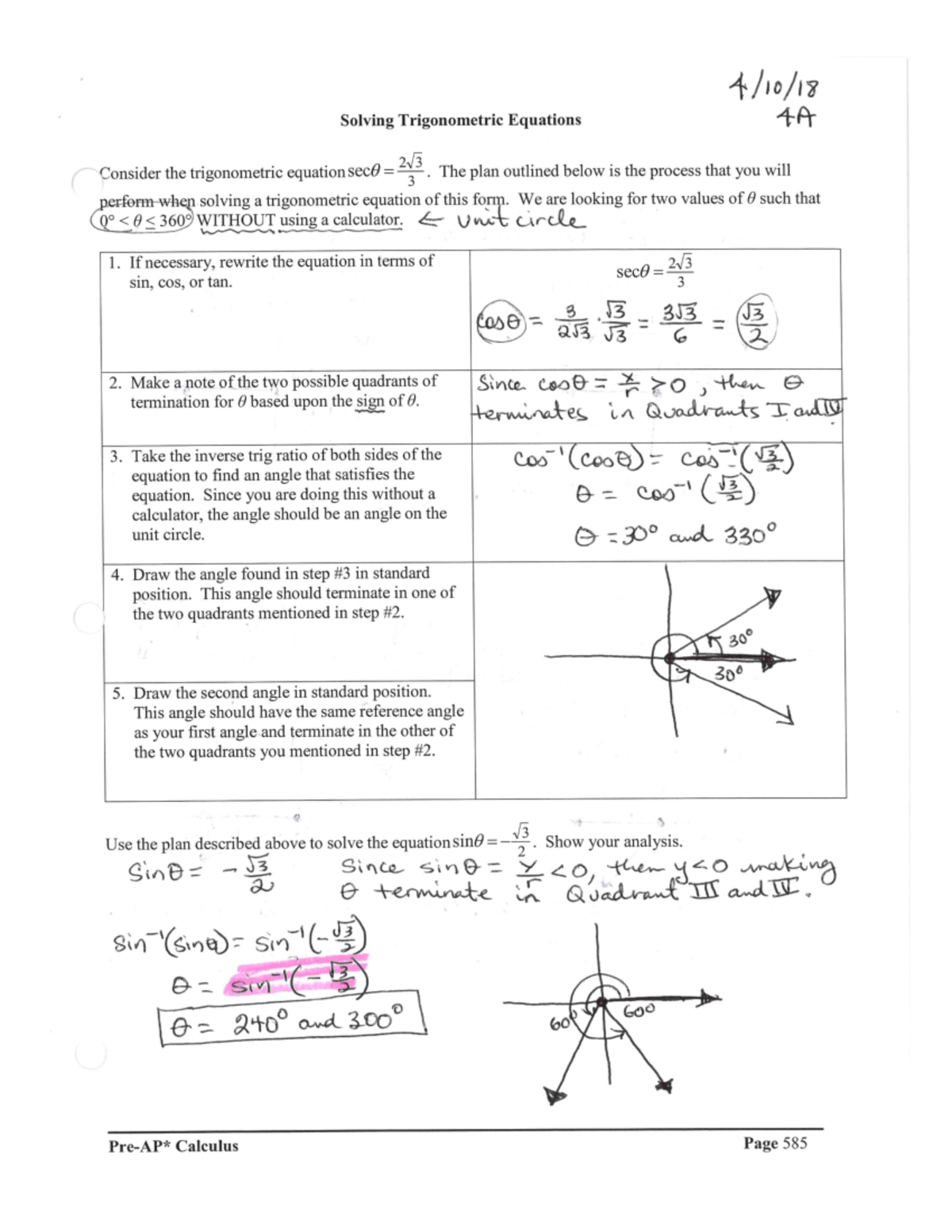 Solving Trig Equations KEY - VES 70 - Studocu