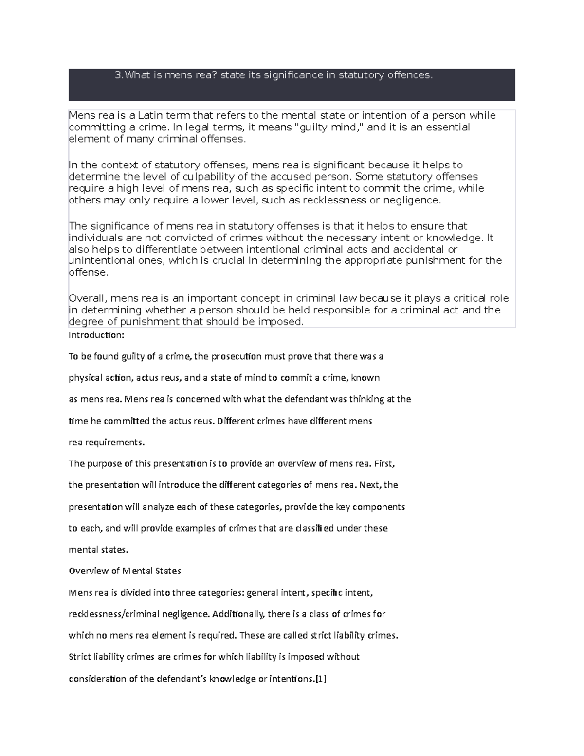 Indian penal code notes 2 - 3 is mens rea? state its significance in ...