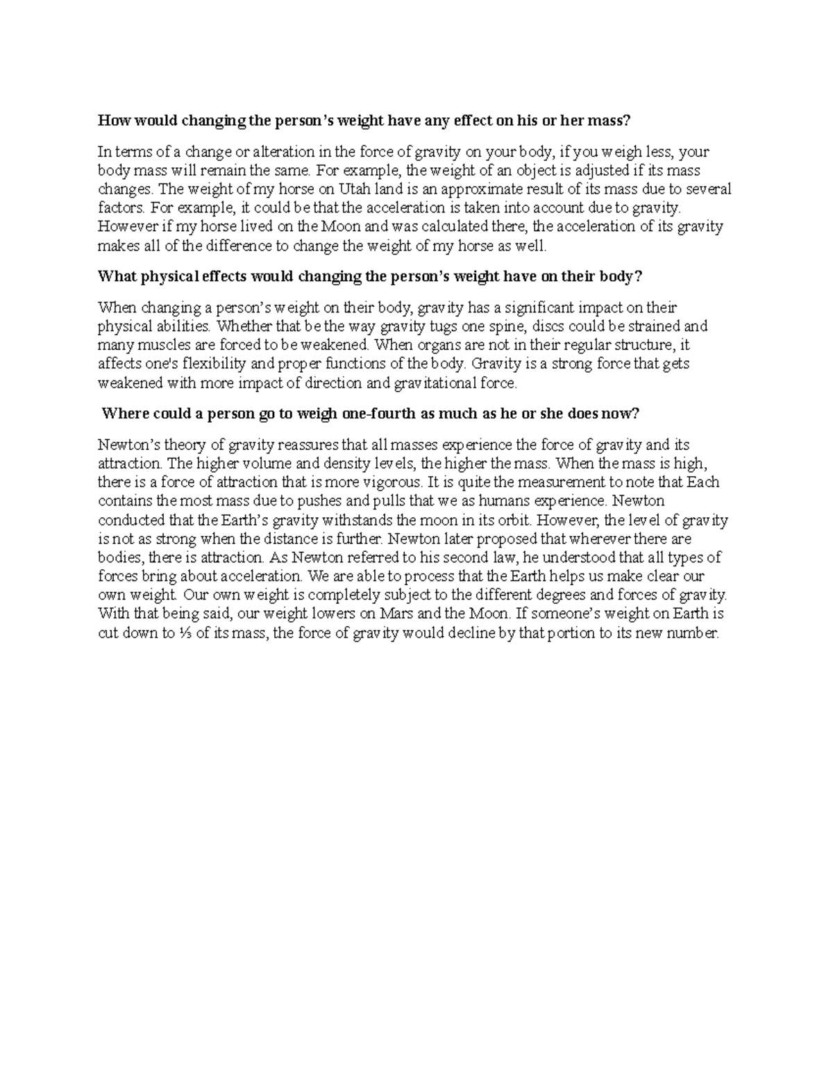 Discussion 2 Astronomy - How would changing the person’s weight have ...