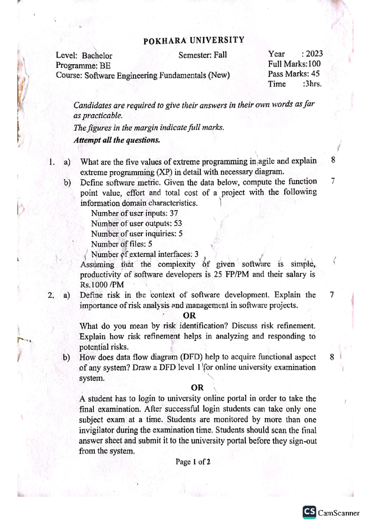 SEF Fall(New) - Software Engineering tutorial - POKHARA UNIVERSITY Level: Bachelor Semester ...