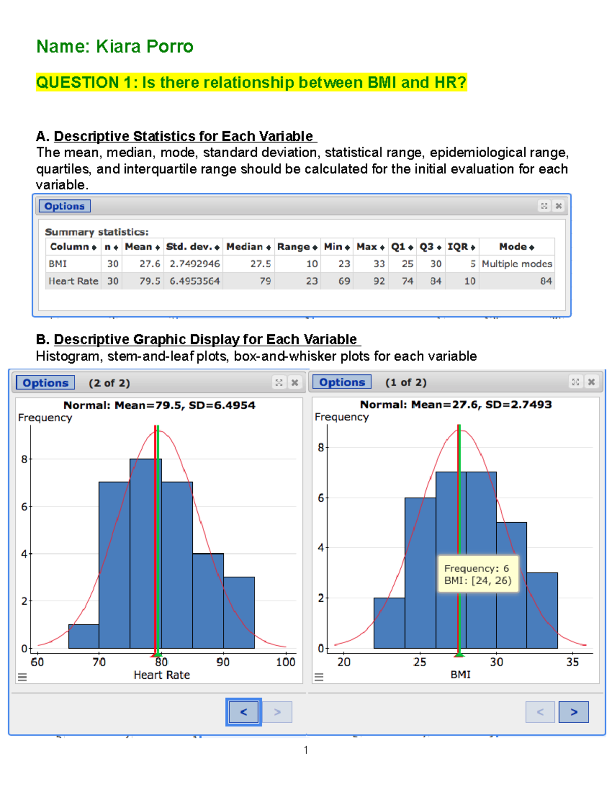 Assignment 6 - Answer Sheet - Stat Crunch Exercise 2 - Name: Kiara ...