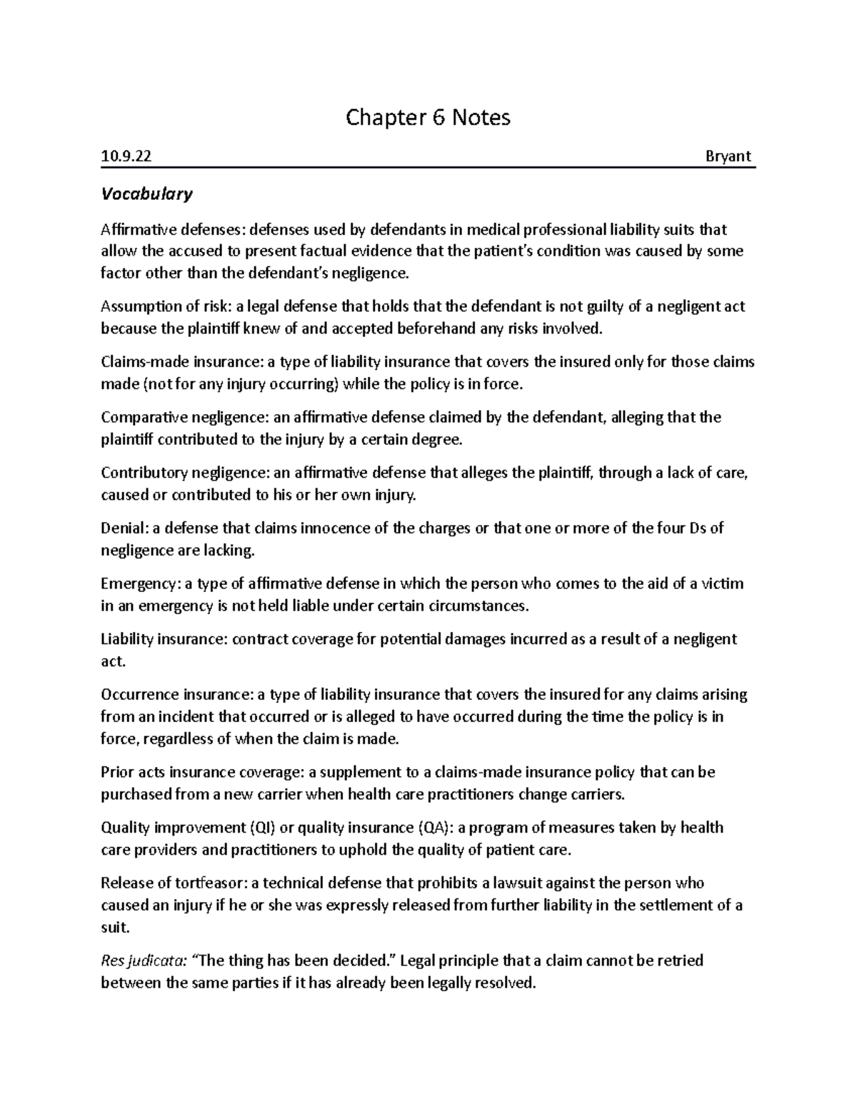 Chapter 6 Notes - Bryant - Chapter 6 Notes 10.9 Bryant Vocabulary ...