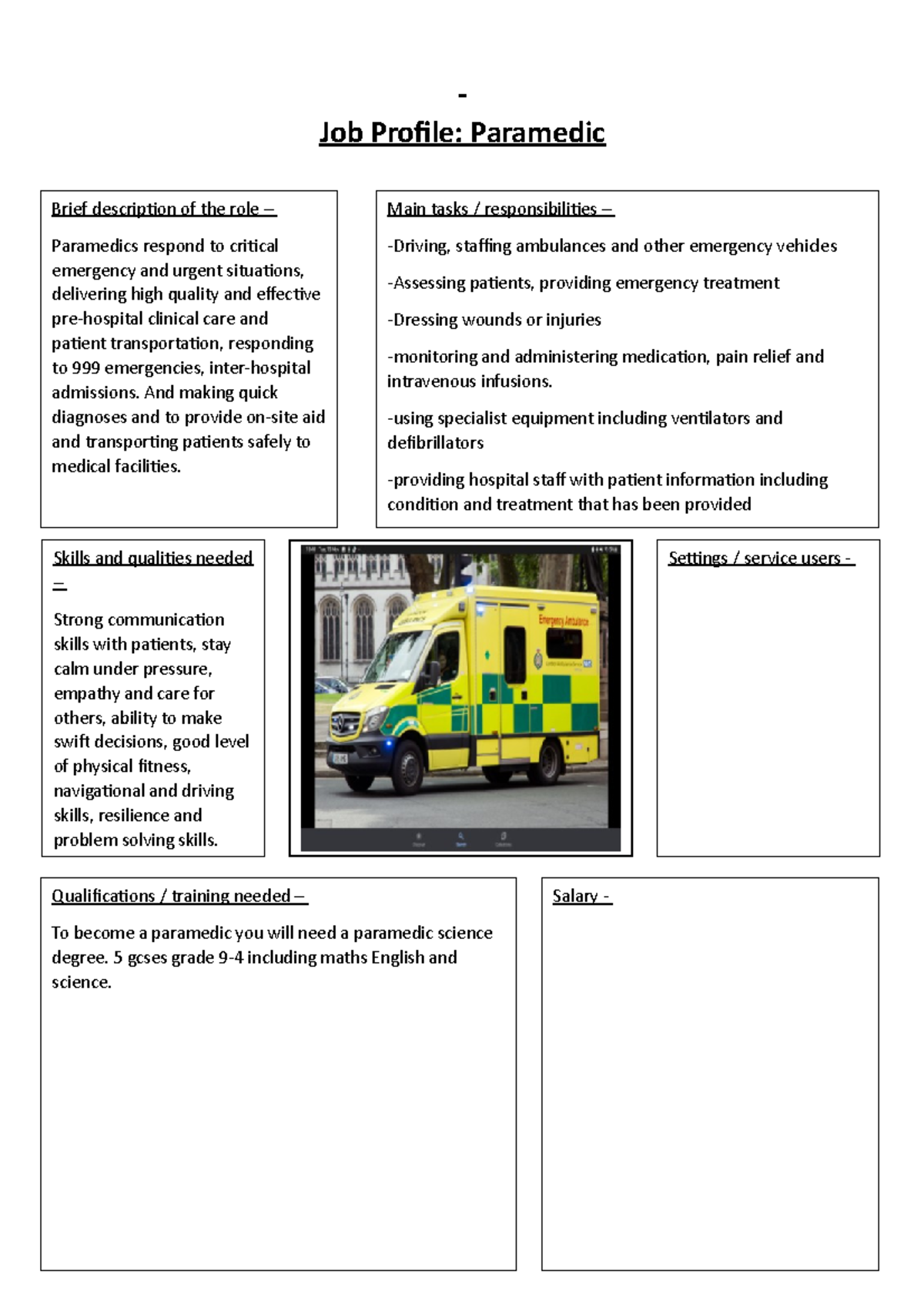 Job Profile - blank - xds46 s - Job Profile: Paramedic Brief ...