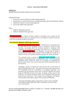 Module 1 - Introduction to Valuation Concepts and Methodologies ...