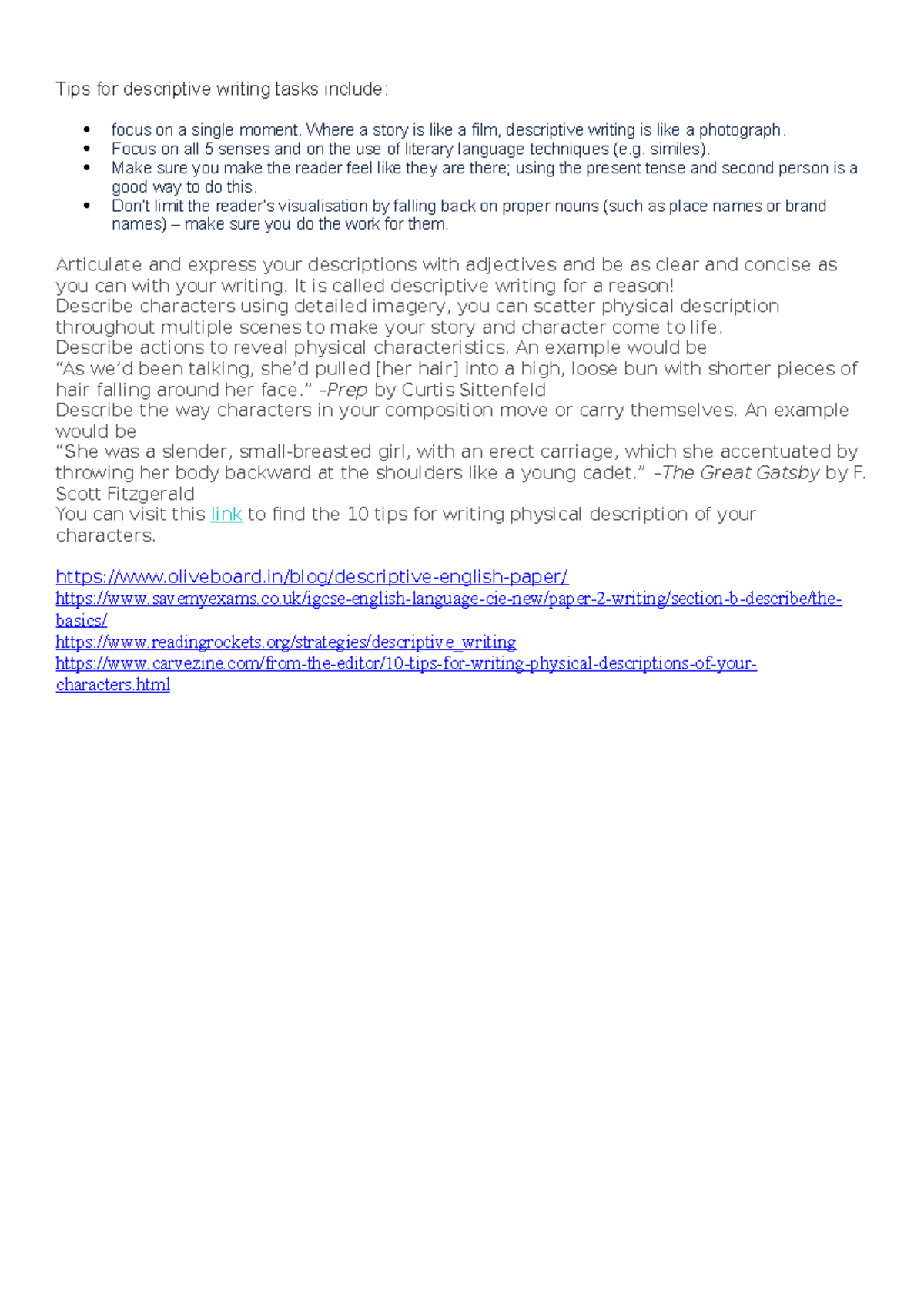 Descriptive writing tips - Tips for descriptive writing tasks include ...