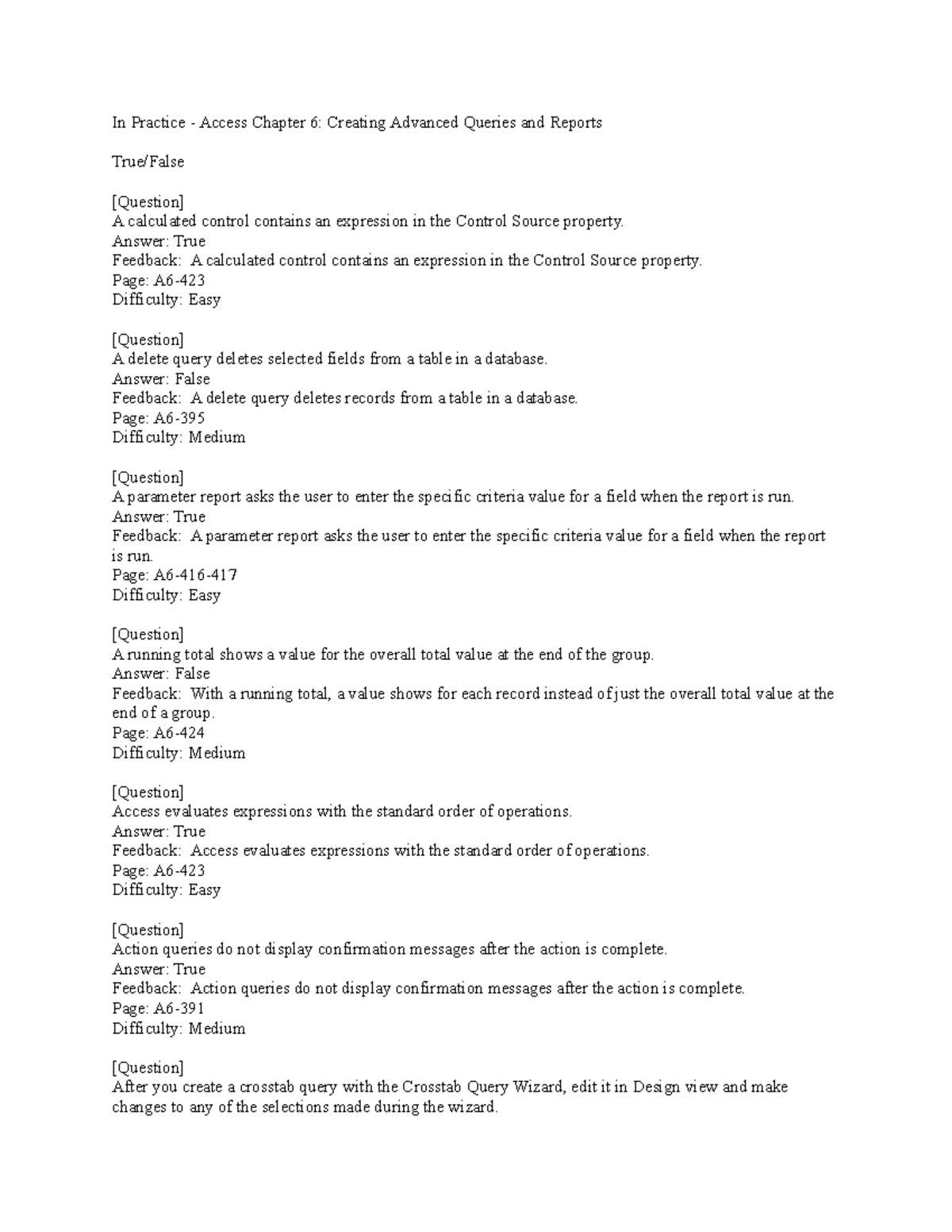 Information Systems Access Chapter 6 - In Practice - Access Chapter 6: Creating Advanced Queries ...