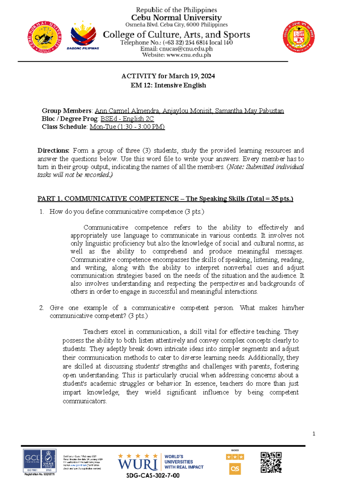 Intensive-English Activity - ACTIVITY for March 19, 2024 EM 12 ...