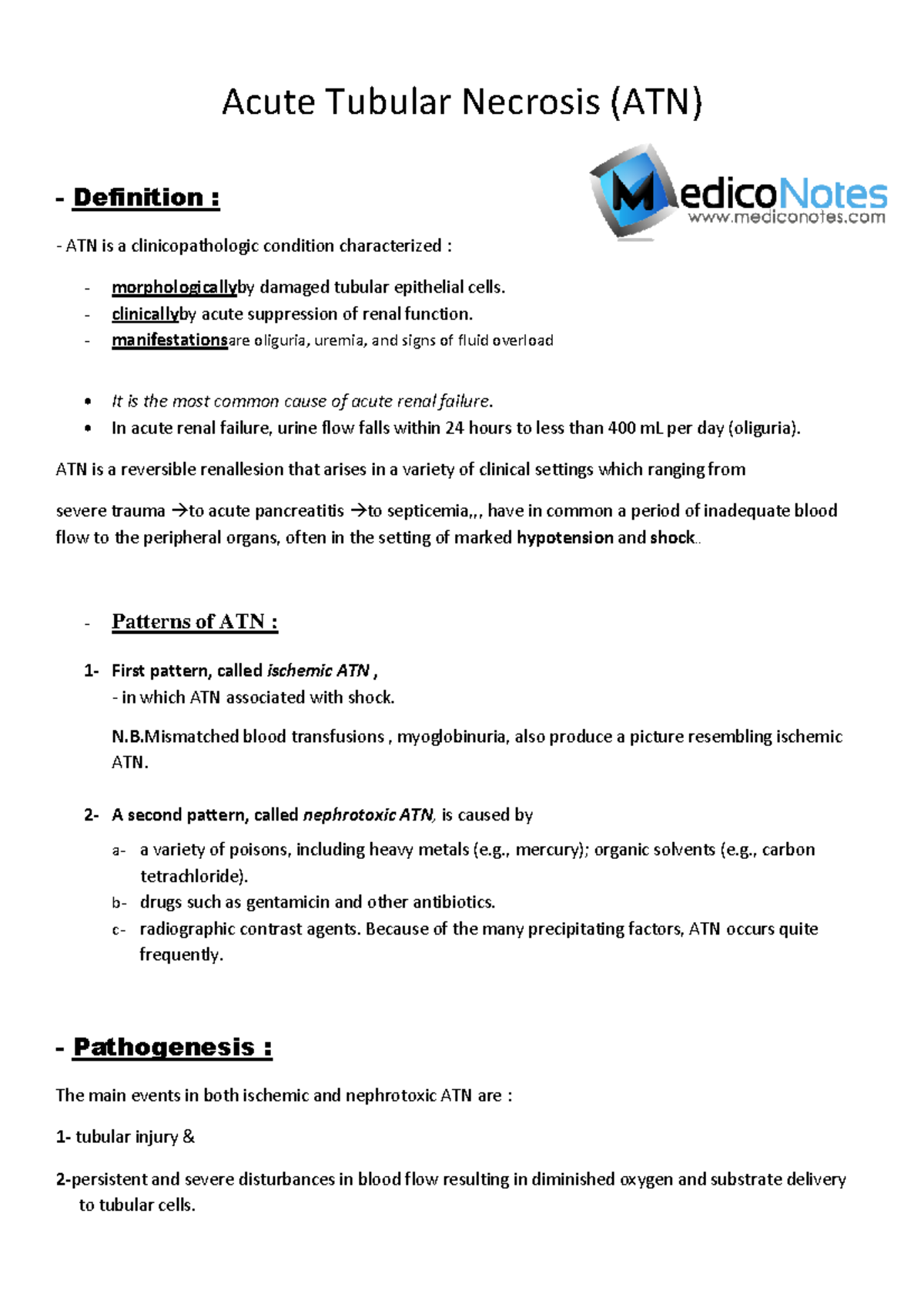 Acute Tubular Necrosis - Acute Tu - Definition : ATN is a ...