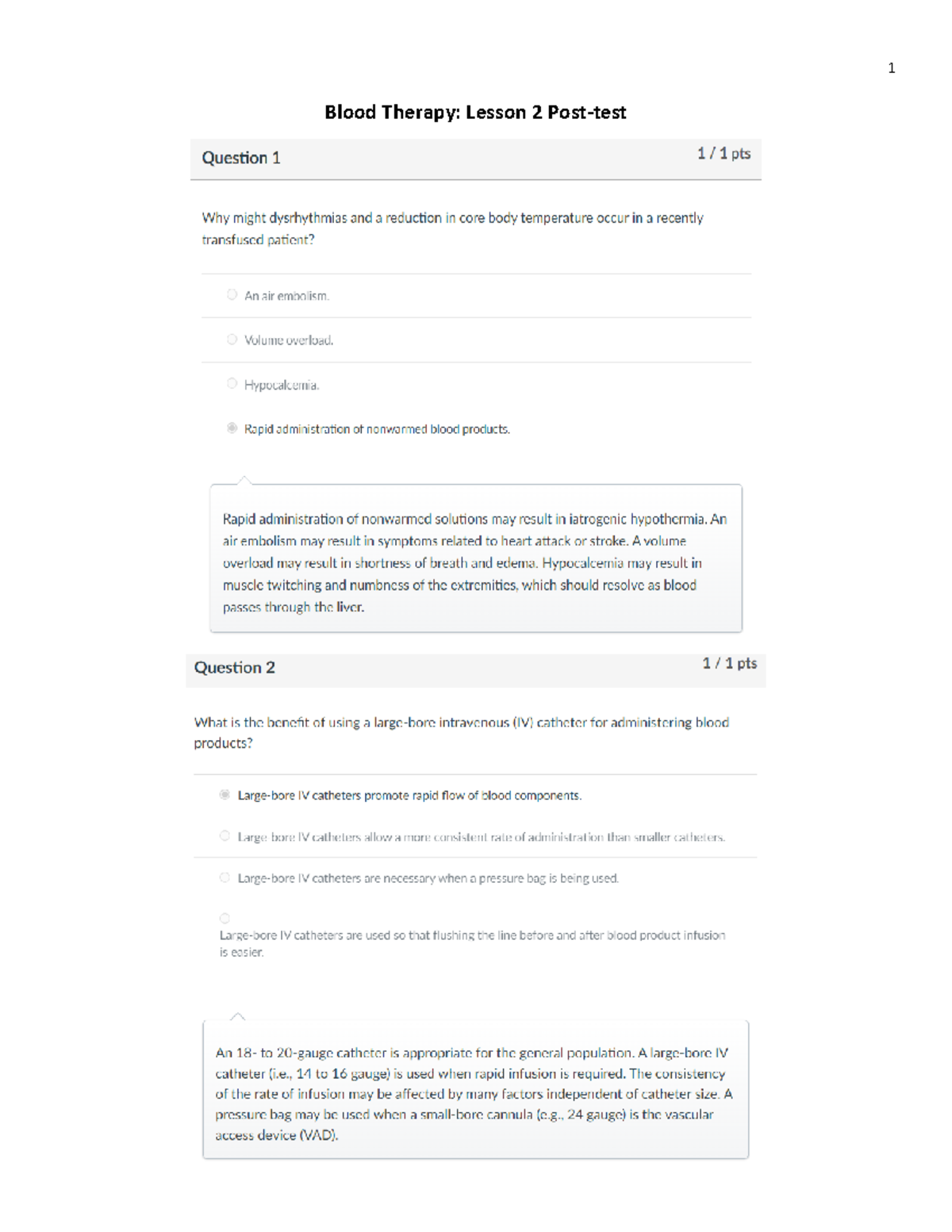 Blood Therapy lesson 2 post test - BSN 366 - Blood Therapy: Lesson 2 ...