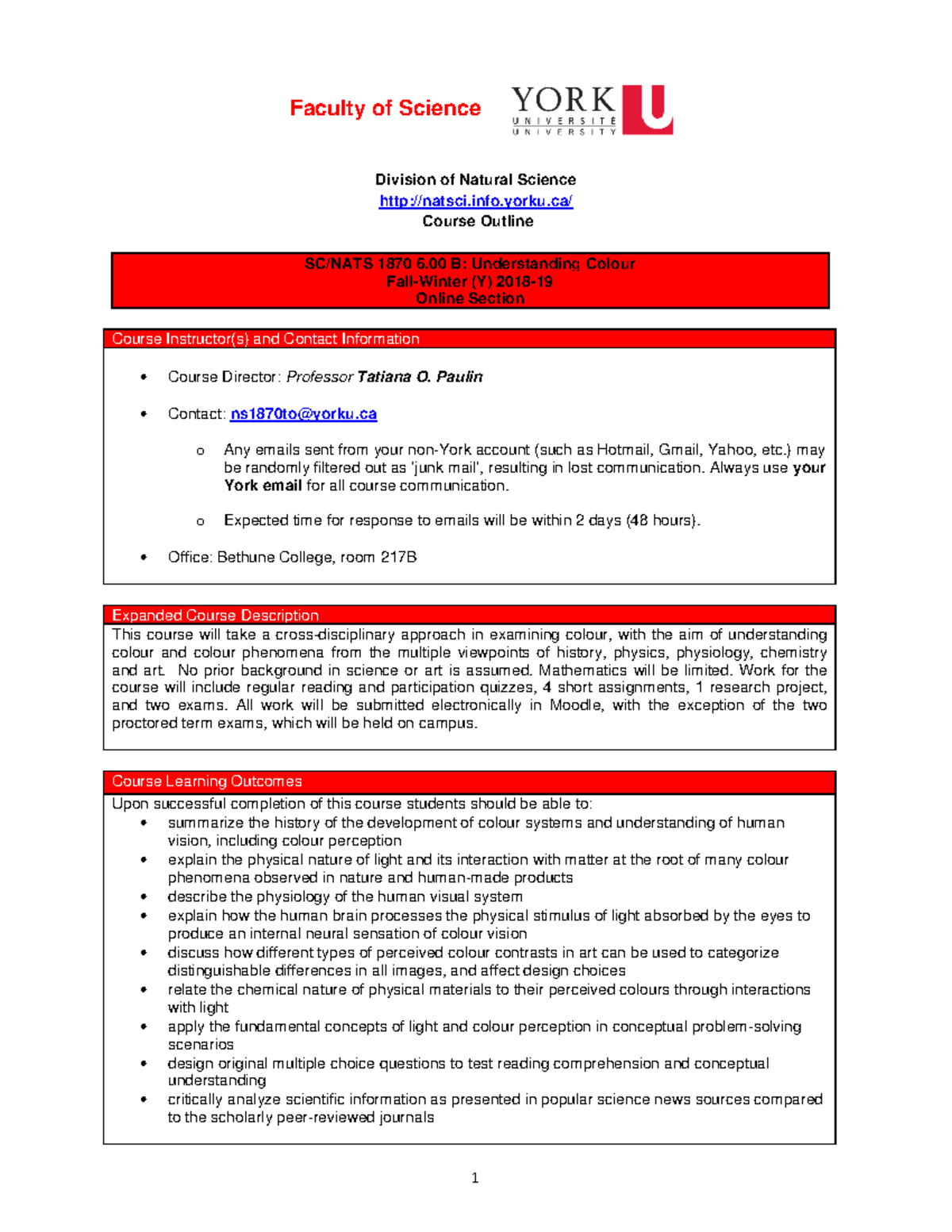 Understanding Colour Syllabus - Faculty of Science Division of Natural ...