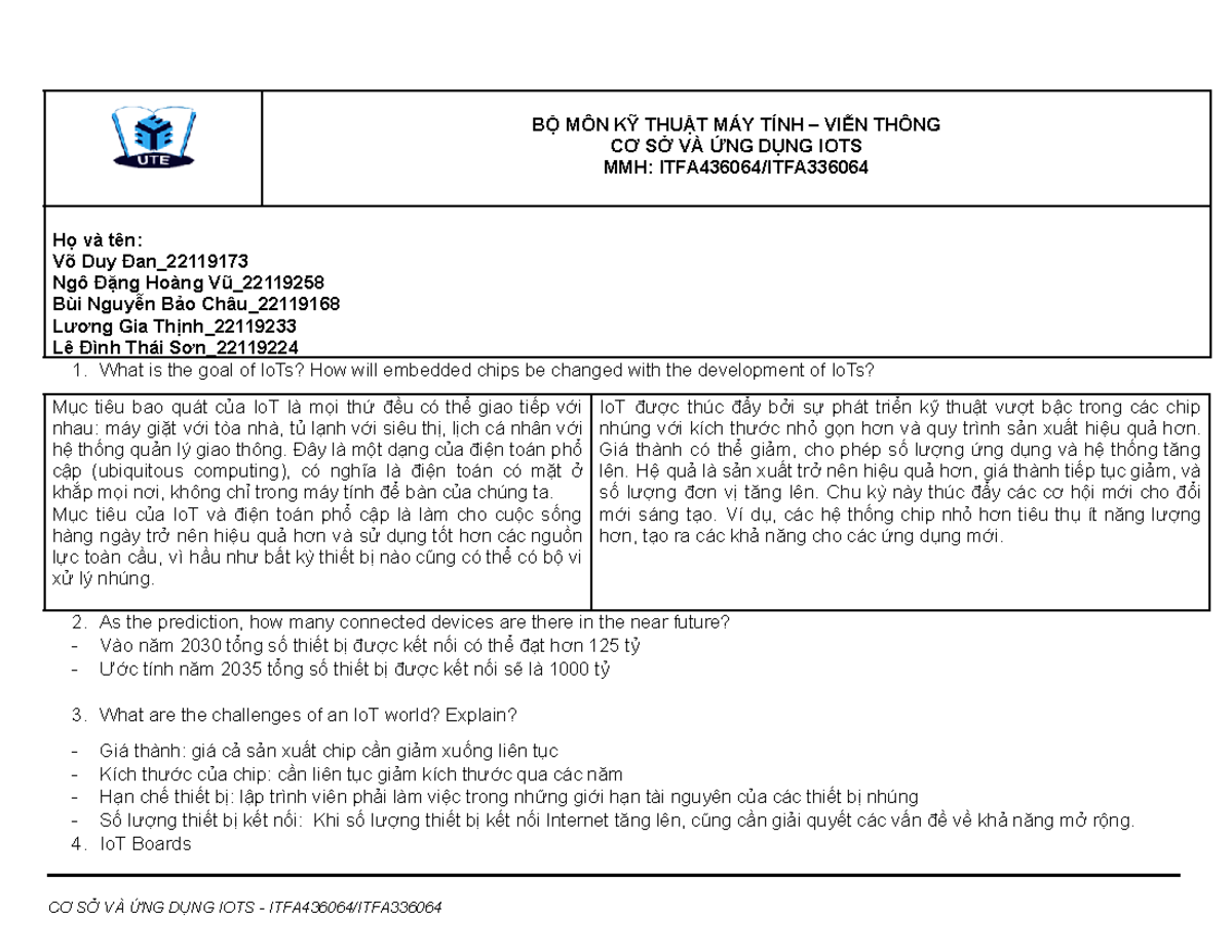 02 IOT - HW (1) - Question and anwser - BỘ MÔN KỸ THUẬT MÁY TÍNH – VIỄN THÔNG CƠ SỞ VÀ ỨNG DỤNG ...