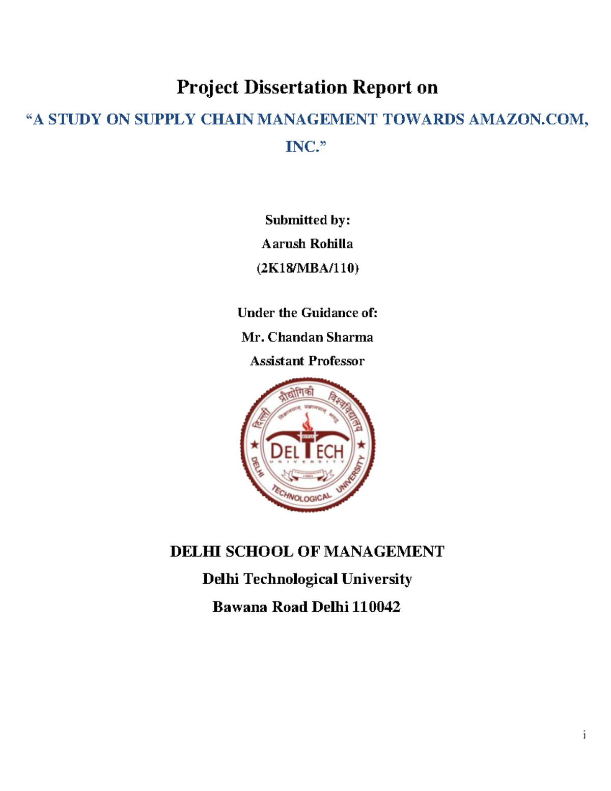 MBA Aarush Rohilla - supply chain of amazon final year report - i ...