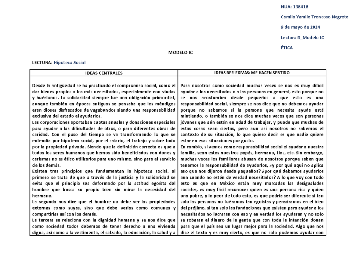 Lectura 6 Modelo IC - MODELO IC LECTURA: Hipoteca Social IDEAS ...