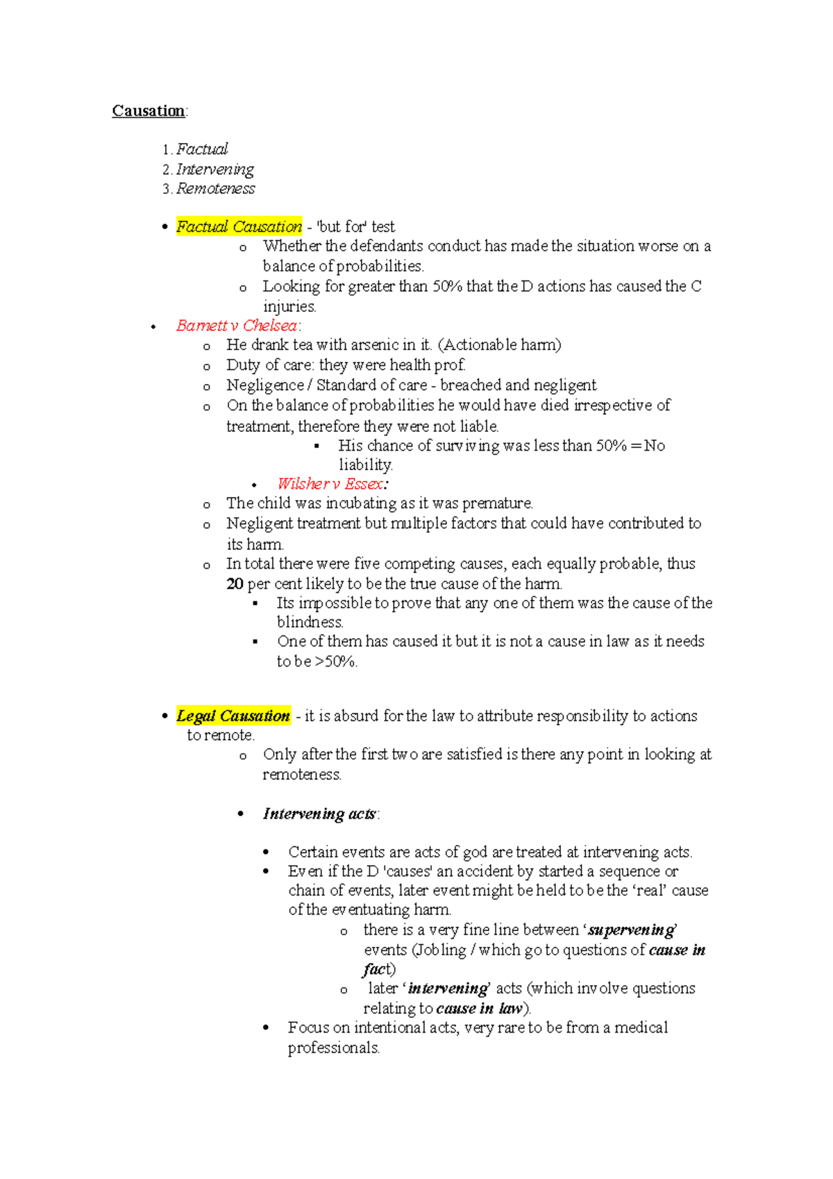 Causation Problem Question - Causation : Factual Intervening Remoteness Factual Causation - 'but ...