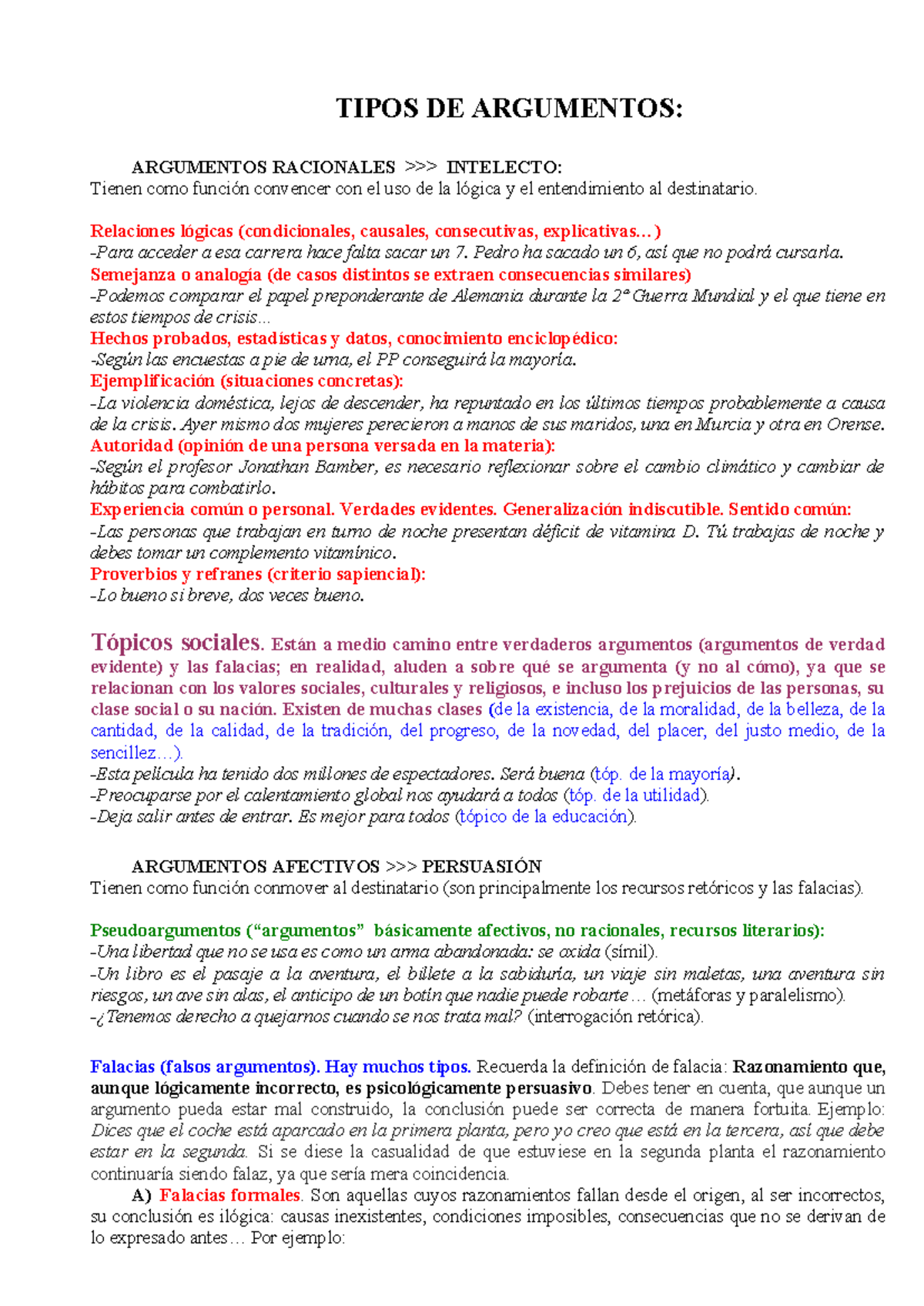 Ejemplos de argumentos y falacias 3 - TIPOS DE ARGUMENTOS: ARGUMENTOS RACIONALES >>> - Studocu