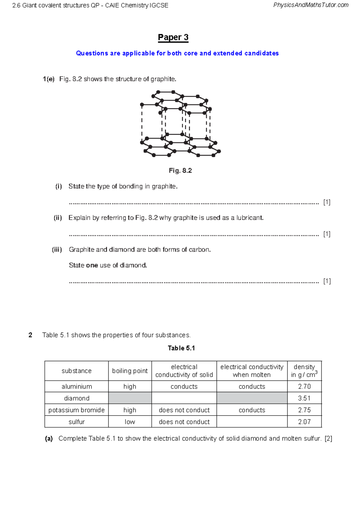 2.6 Giant covalent structures QP - 1 (e) Fig. 8 shows the structure of ...
