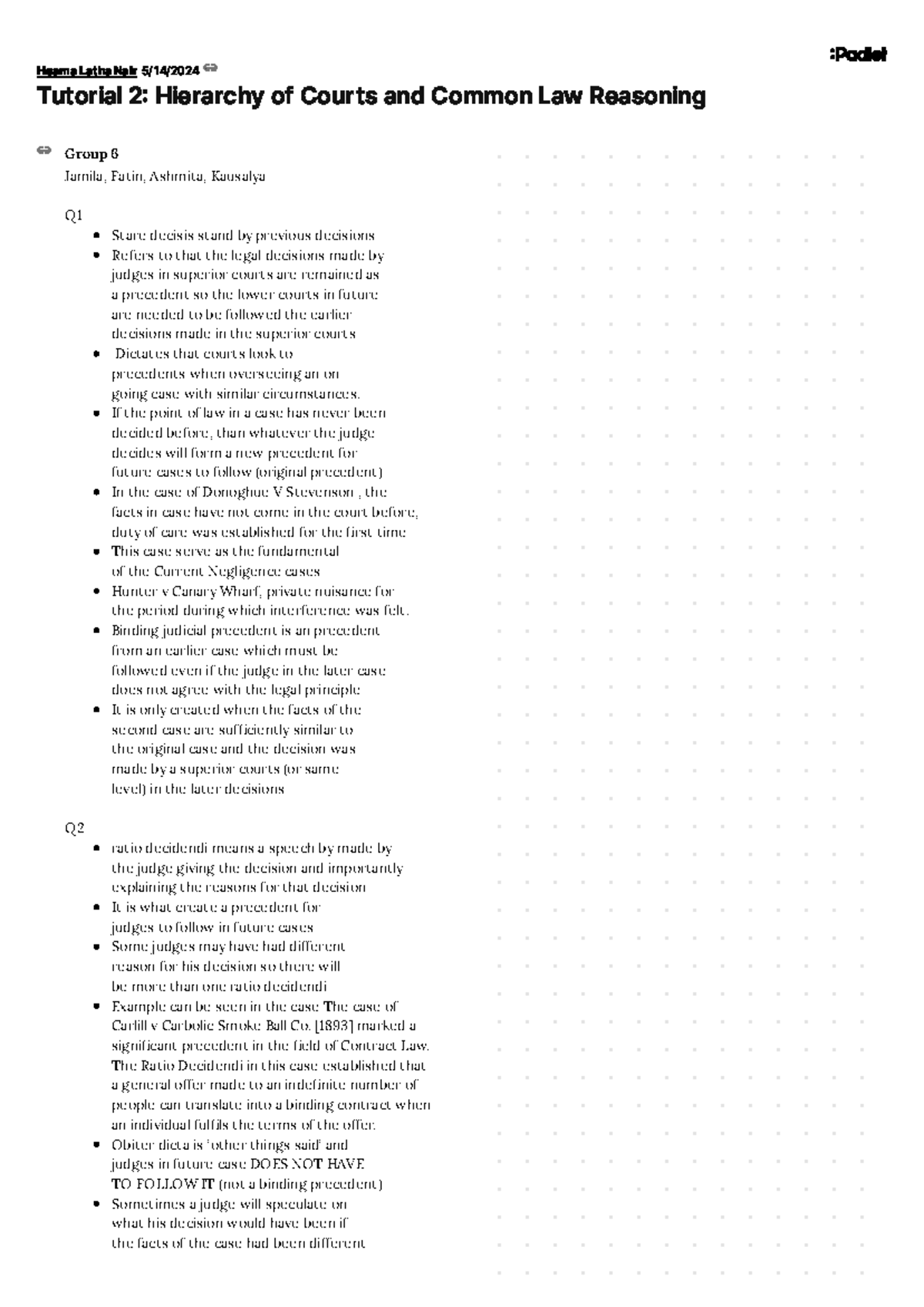 Tutorial 2 Hierarchy of Courts and Common Law Reasoning - Heama Latha ...