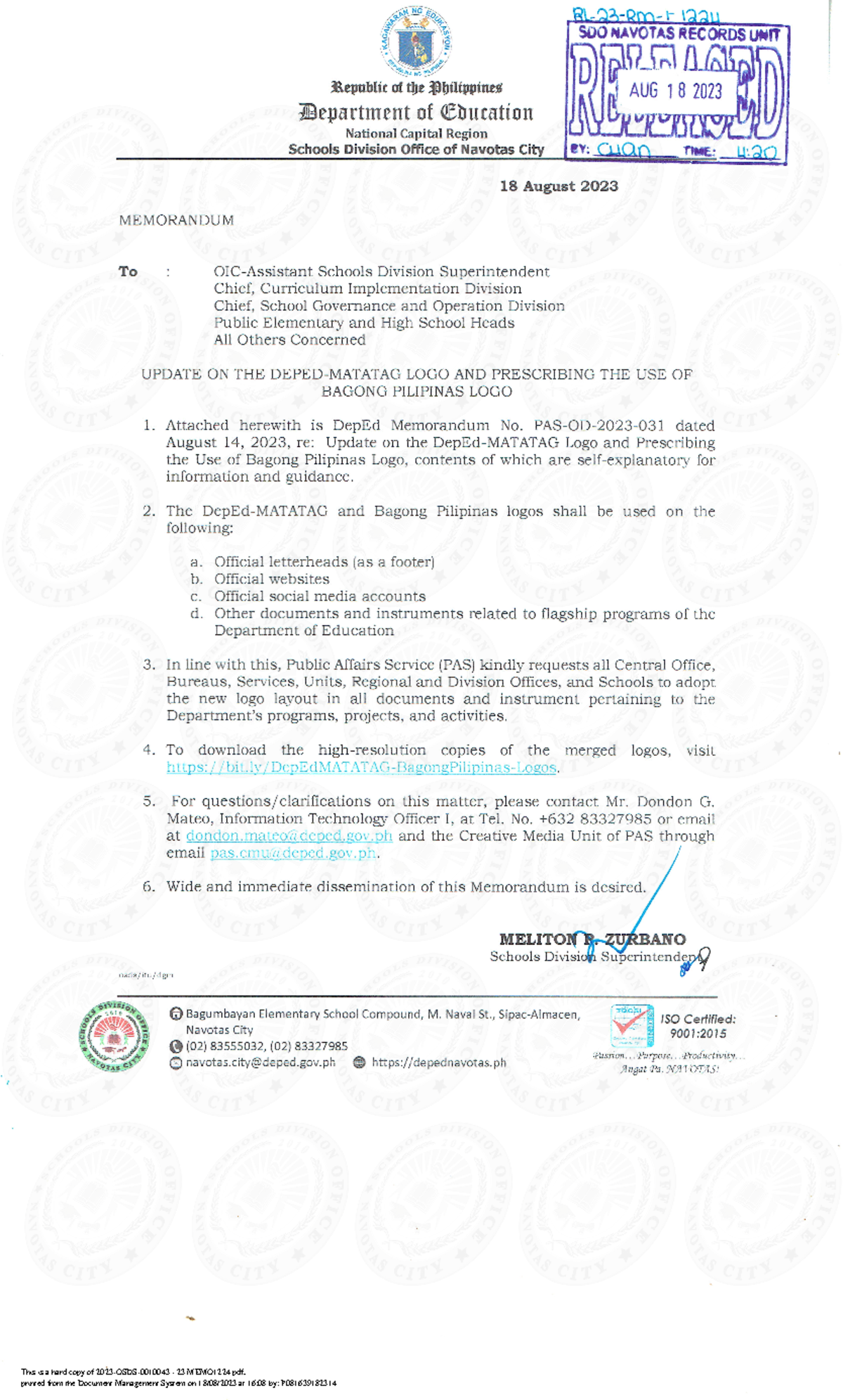 Unmemo Dep Ed Mttg Logo - DepEd Memo - This is a hard copy of 2023-OSDS ...